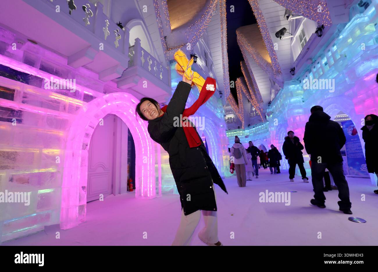 Visitors enjoy the newly upgraded Dream Ice and Snow Museum at Harbin ...