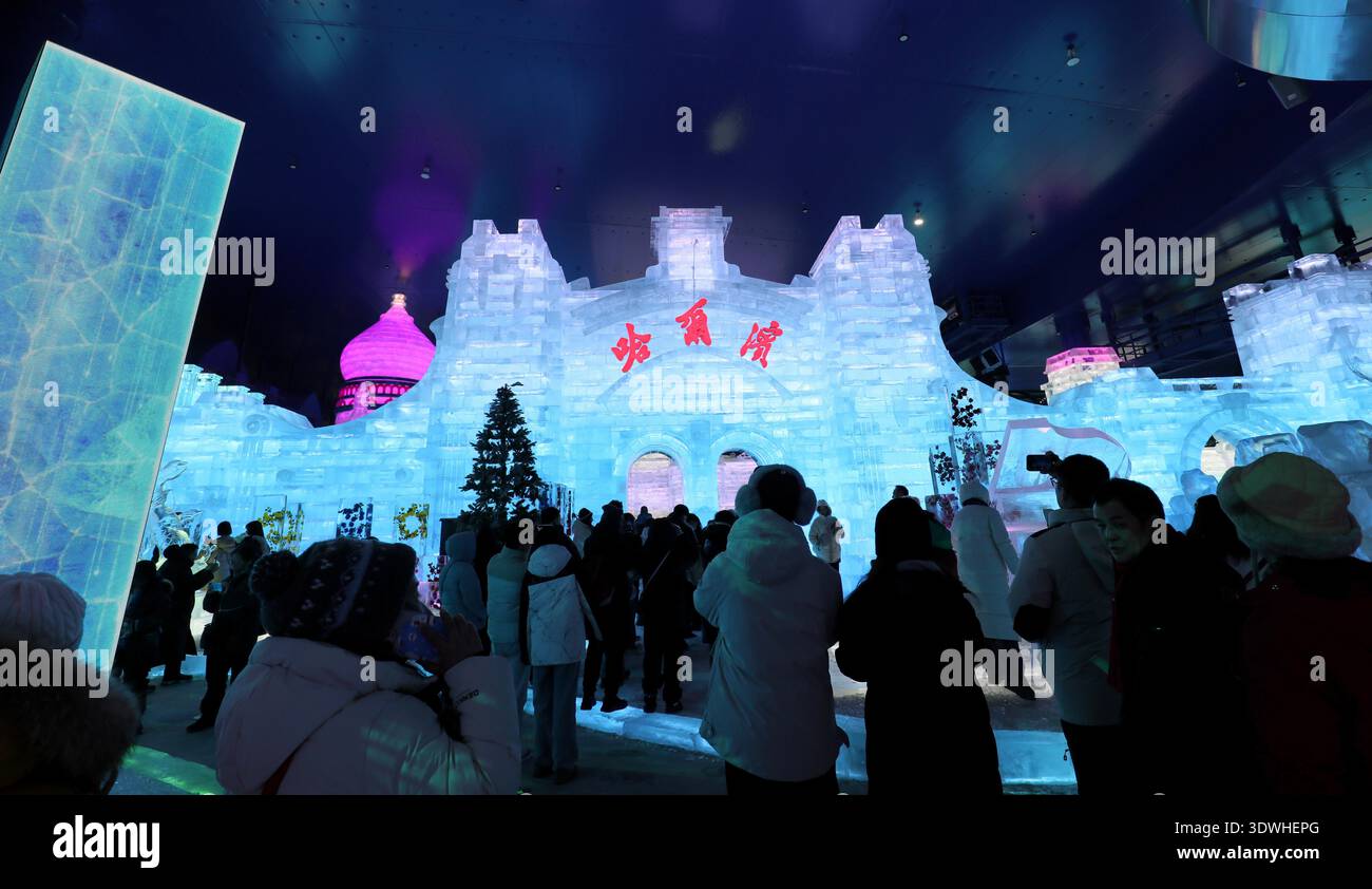 Visitors enjoy the newly upgraded Dream Ice and Snow Museum at Harbin ...