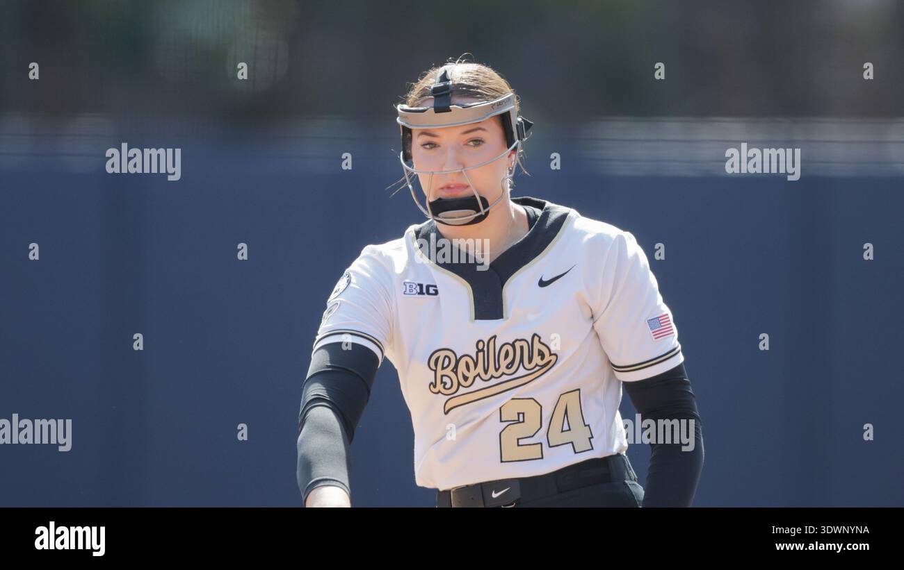 Purdue's Emma Bailey (24) pitches during an NCAA softball game against ...