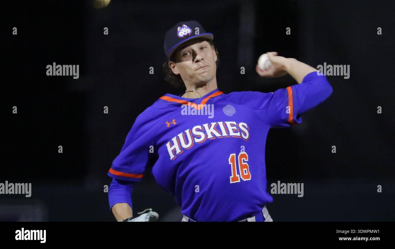 Houston Christian pitcher Jacob Cyr during an NCAA baseball game ...