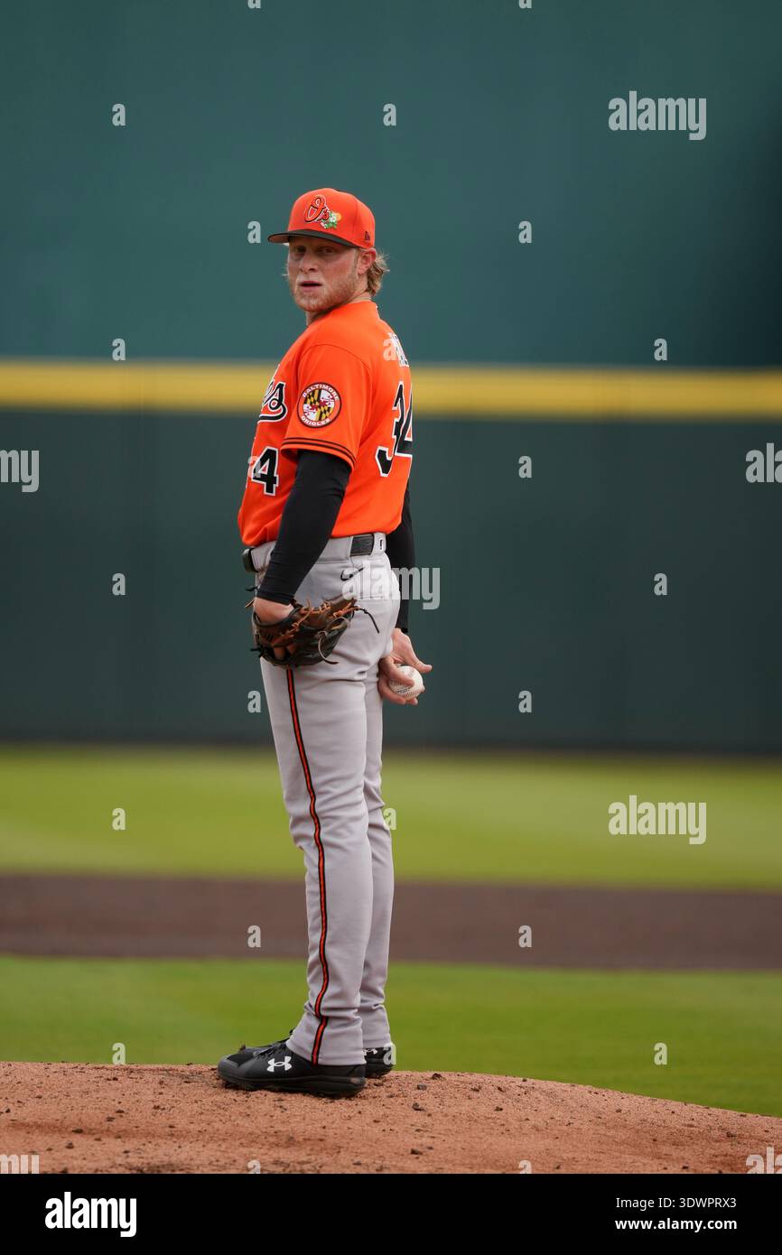 Baltimore Orioles' Shane Baz plays during a spring training baseball ...