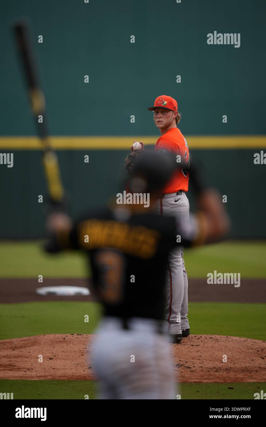 Baltimore Orioles' Shane Baz plays during a spring training baseball ...