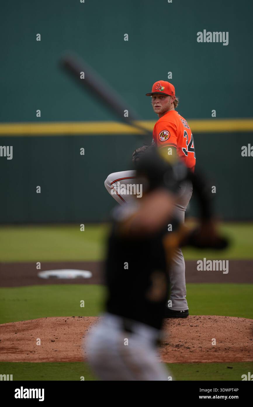 Baltimore Orioles' Shane Baz plays during a spring training baseball ...