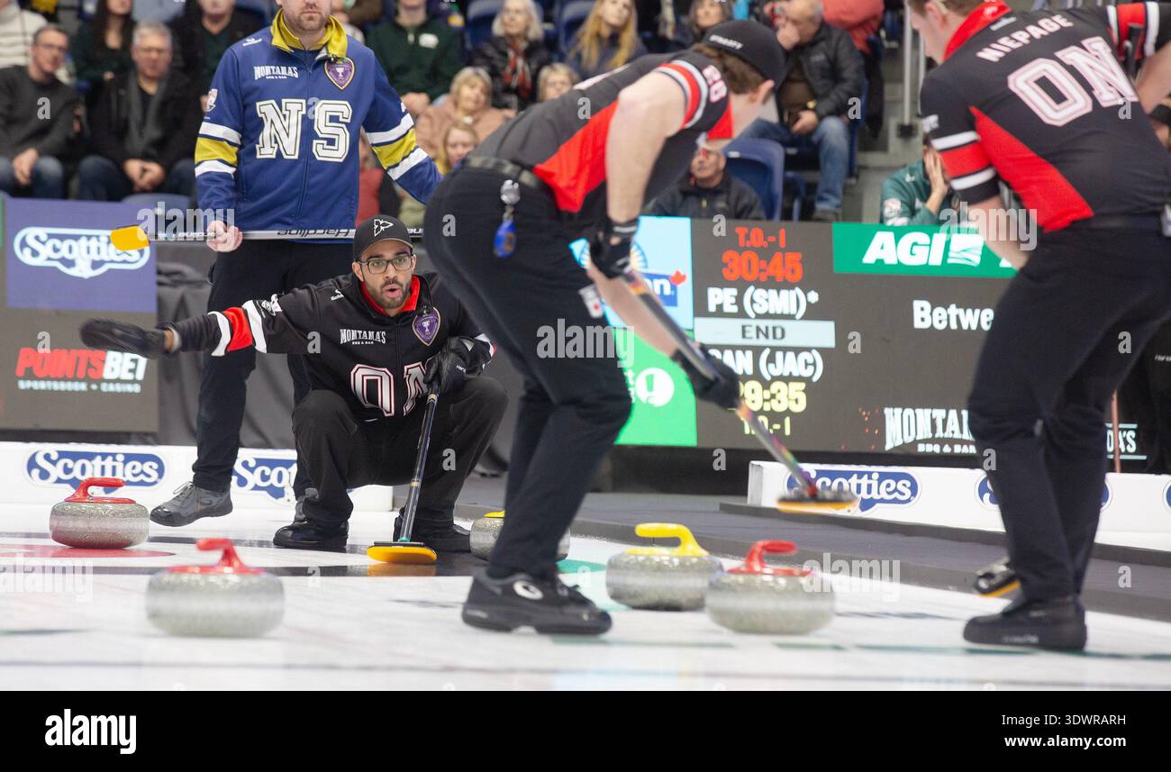 Jayden King skip of team Ontario calls for the sweep to stop during ...
