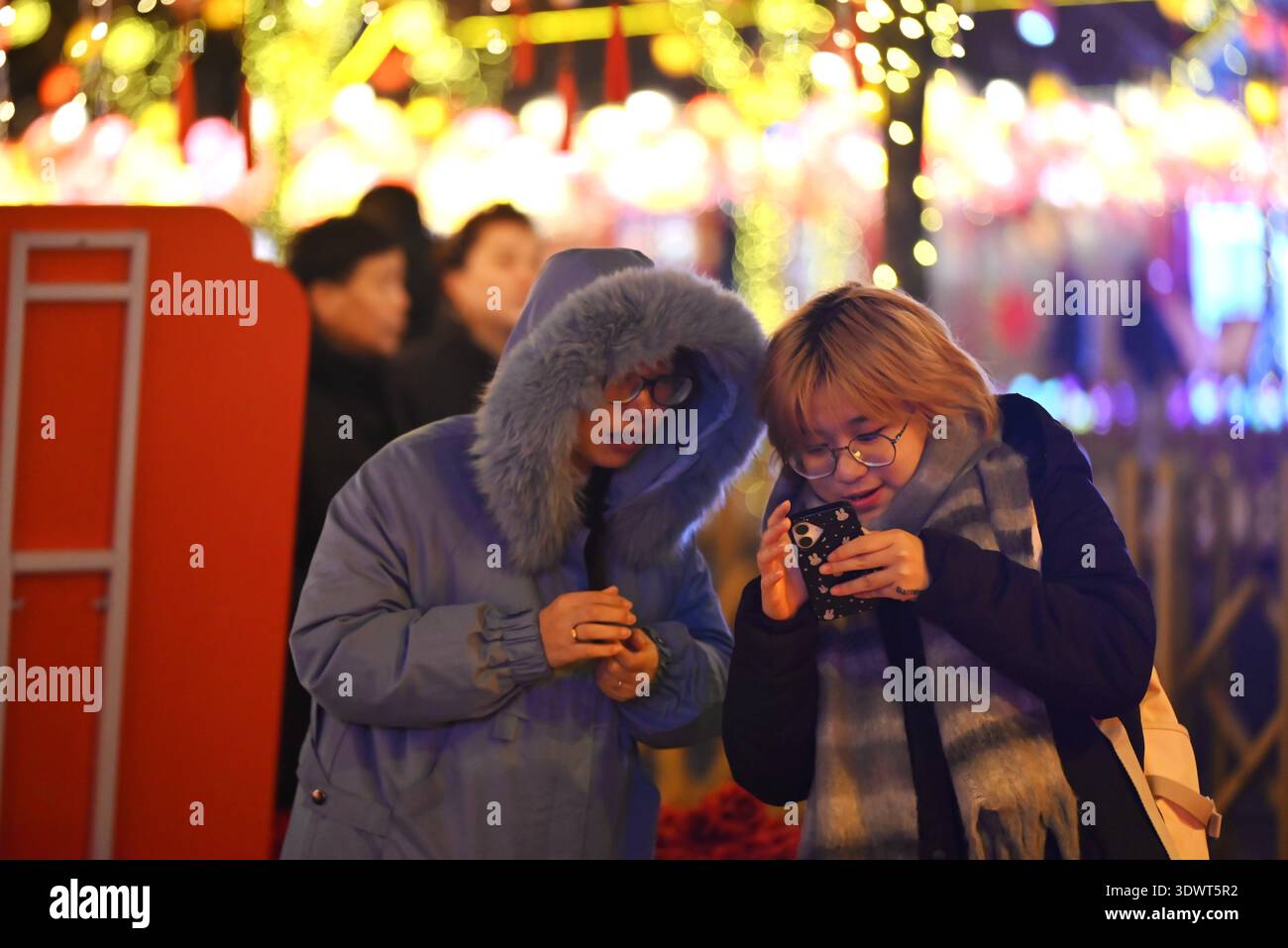 Visitors admire lantern displays in Tongqing Street, Haidian District ...
