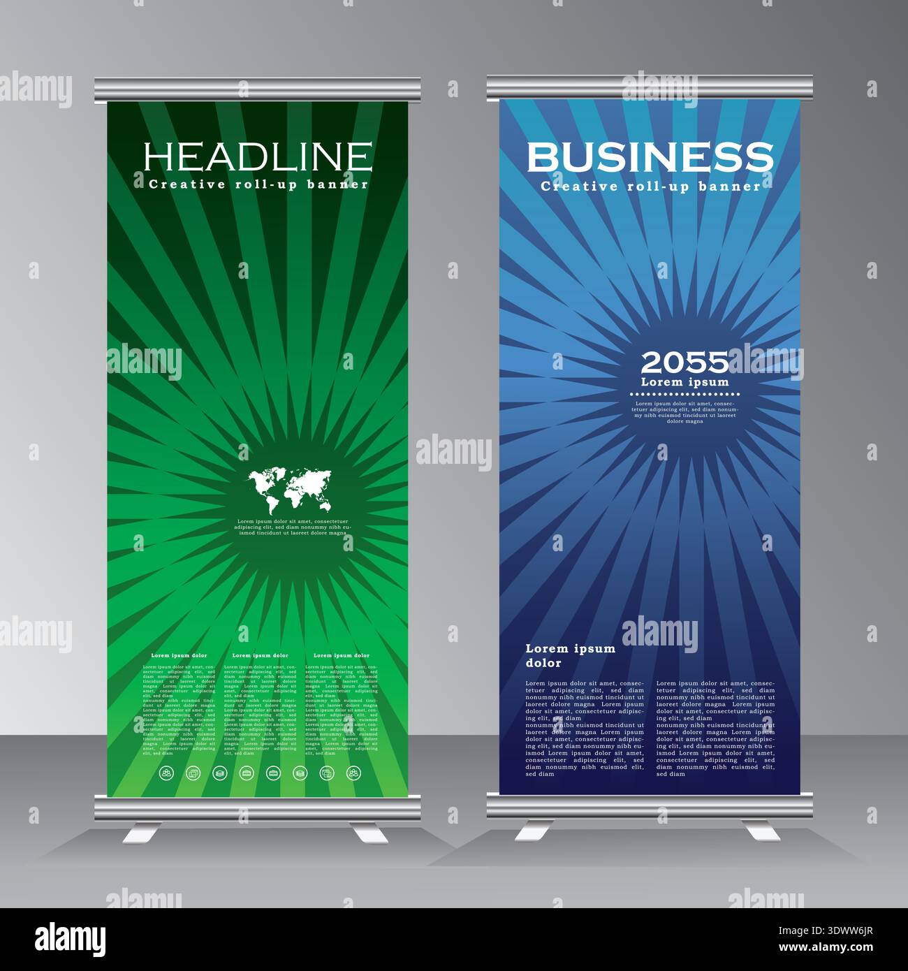 Roll up banner design, abstract vertical banner template with green and ...