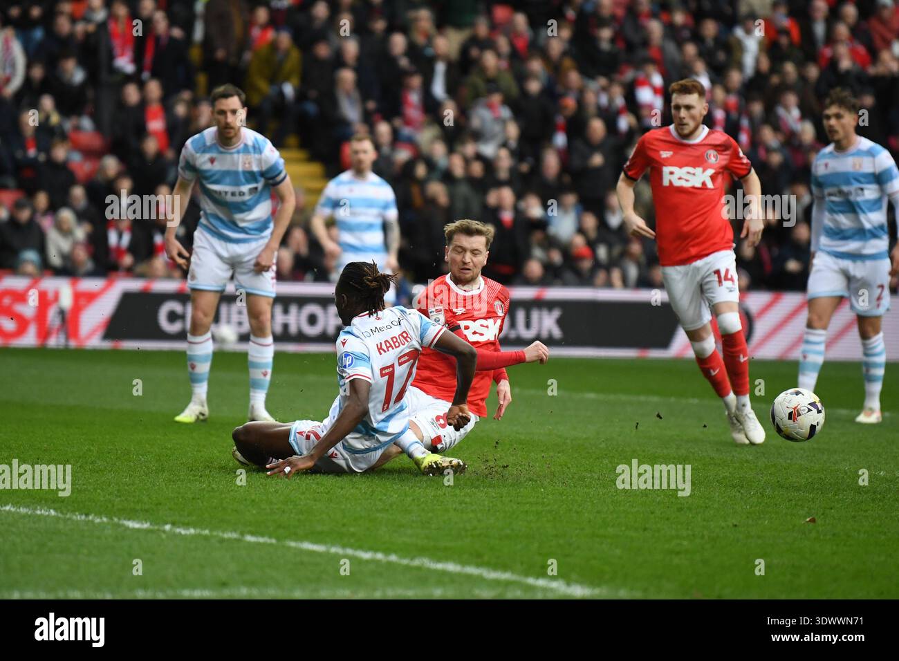 London, England. 28th Feb 2026. Luke Berry has a shot blocked by Issa ...