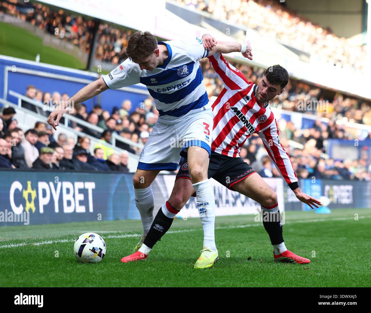 London, England, 28th February 2026. Jimmy Dunne of QPR and Tom Cannon ...