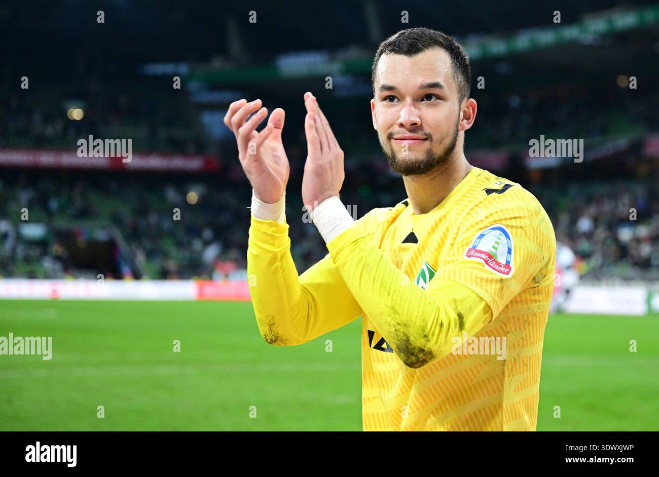 Final celebration, goalkeeper Mio Backhaus (Bremen) Bremen, February 28 ...