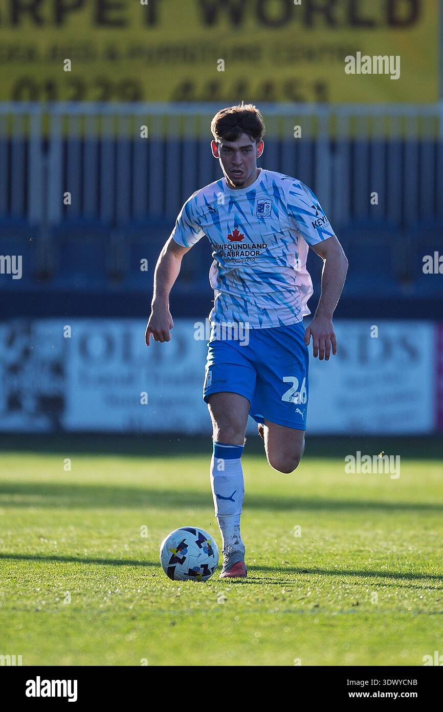 Barrow's Jack Thompson in action during the Sky Bet League 2 match ...