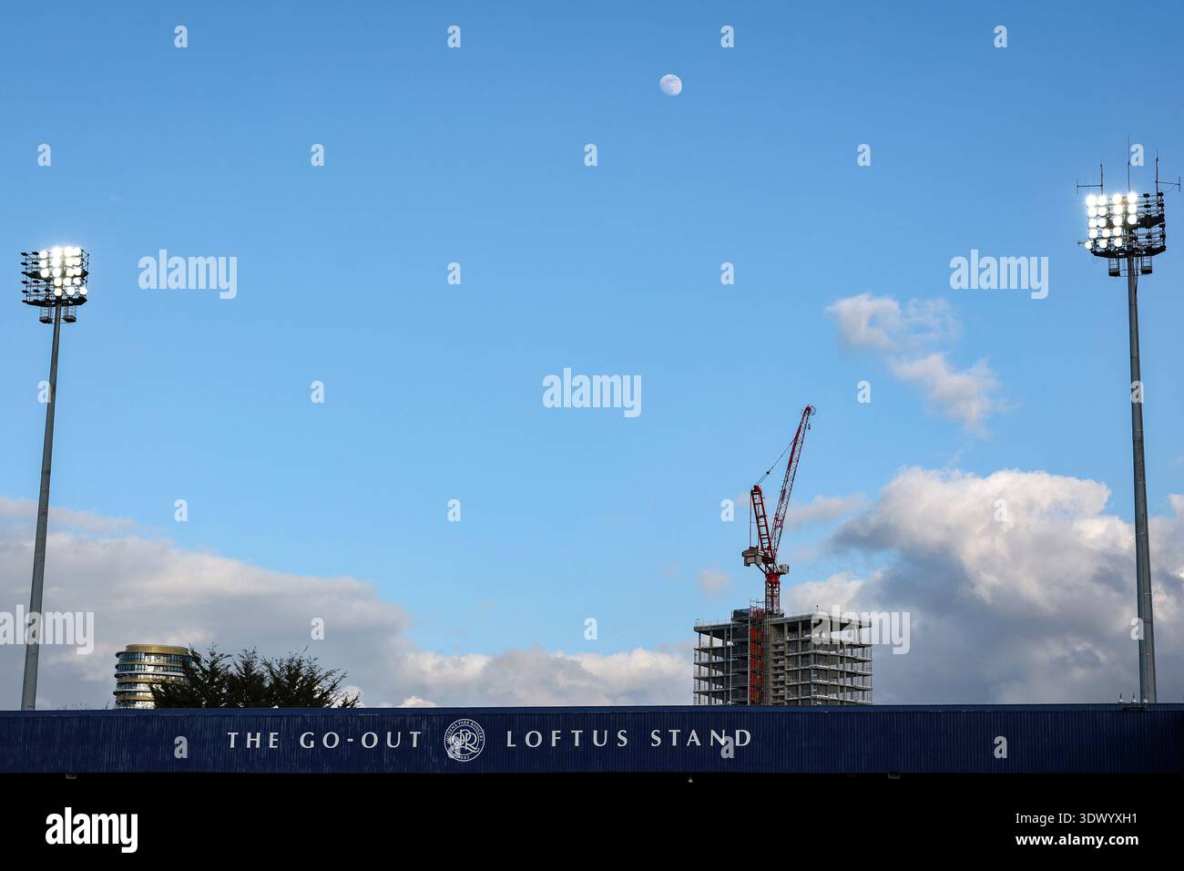 Construction rises behind the Go-Out Loftus Stand during the Queens ...