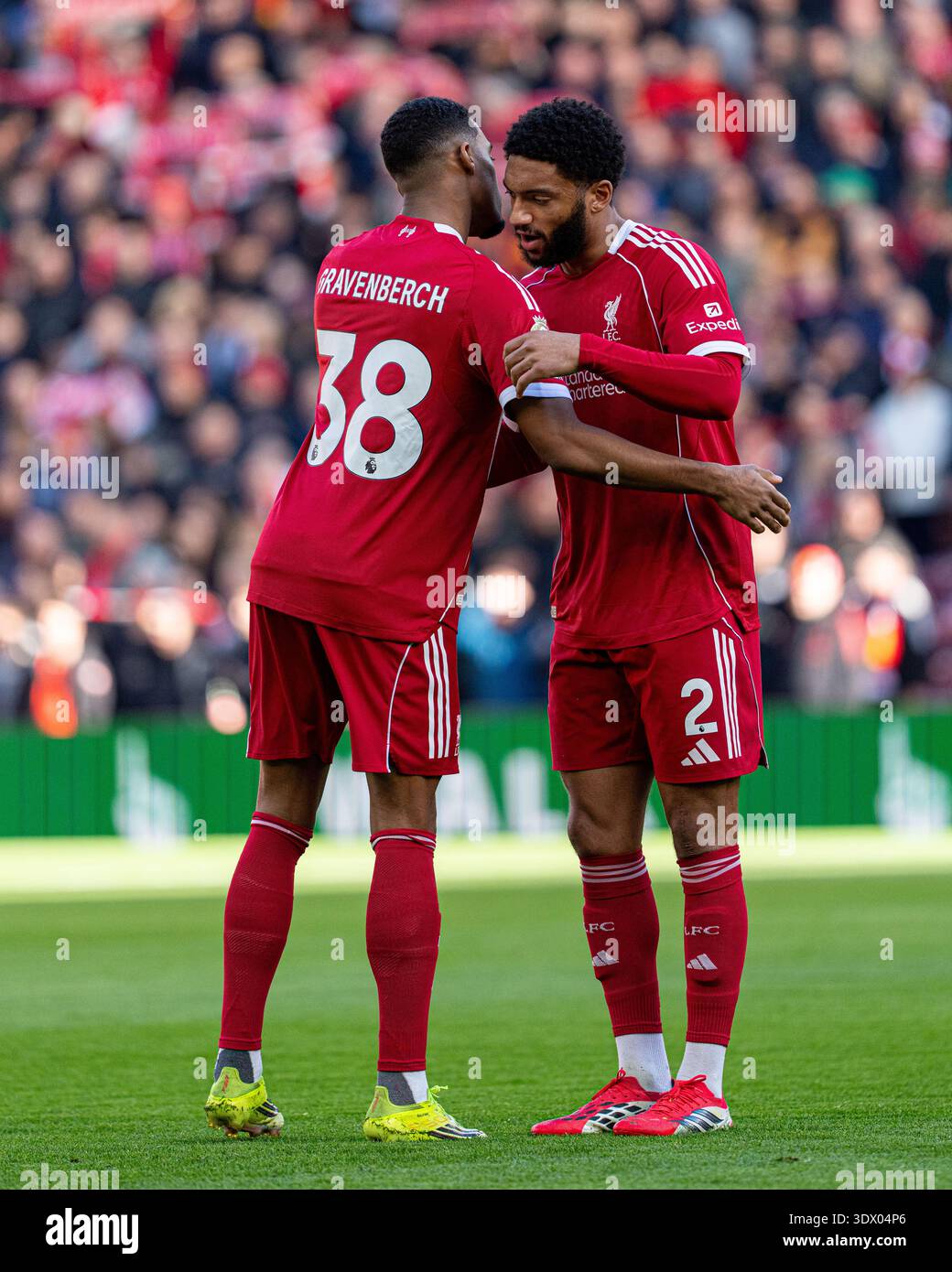 Liverpool's Ryan Gravenberch and Joe Gomez embrace before the Premier ...
