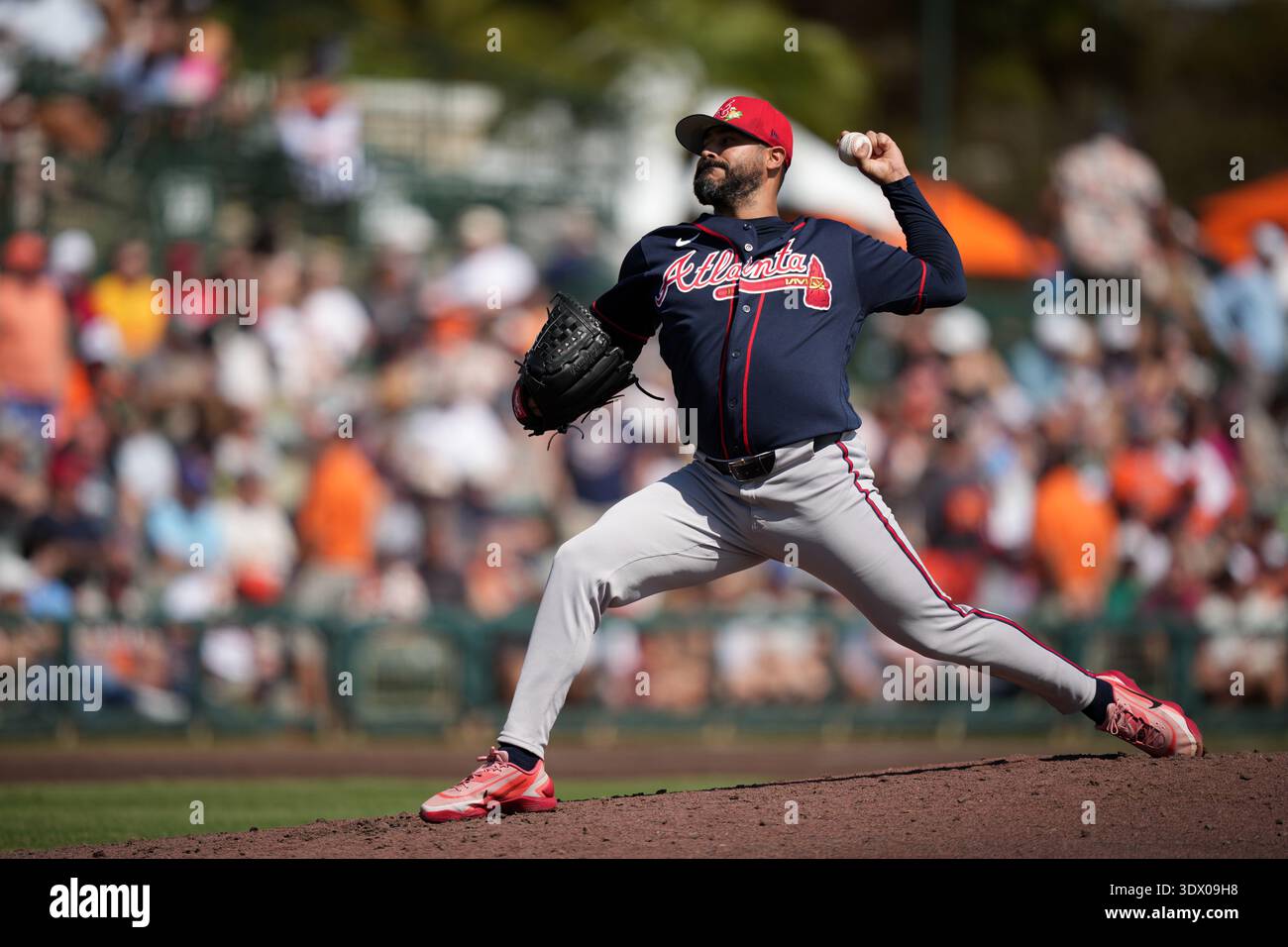 Atlanta Braves' Martín Pérez plays during a spring training baseball ...
