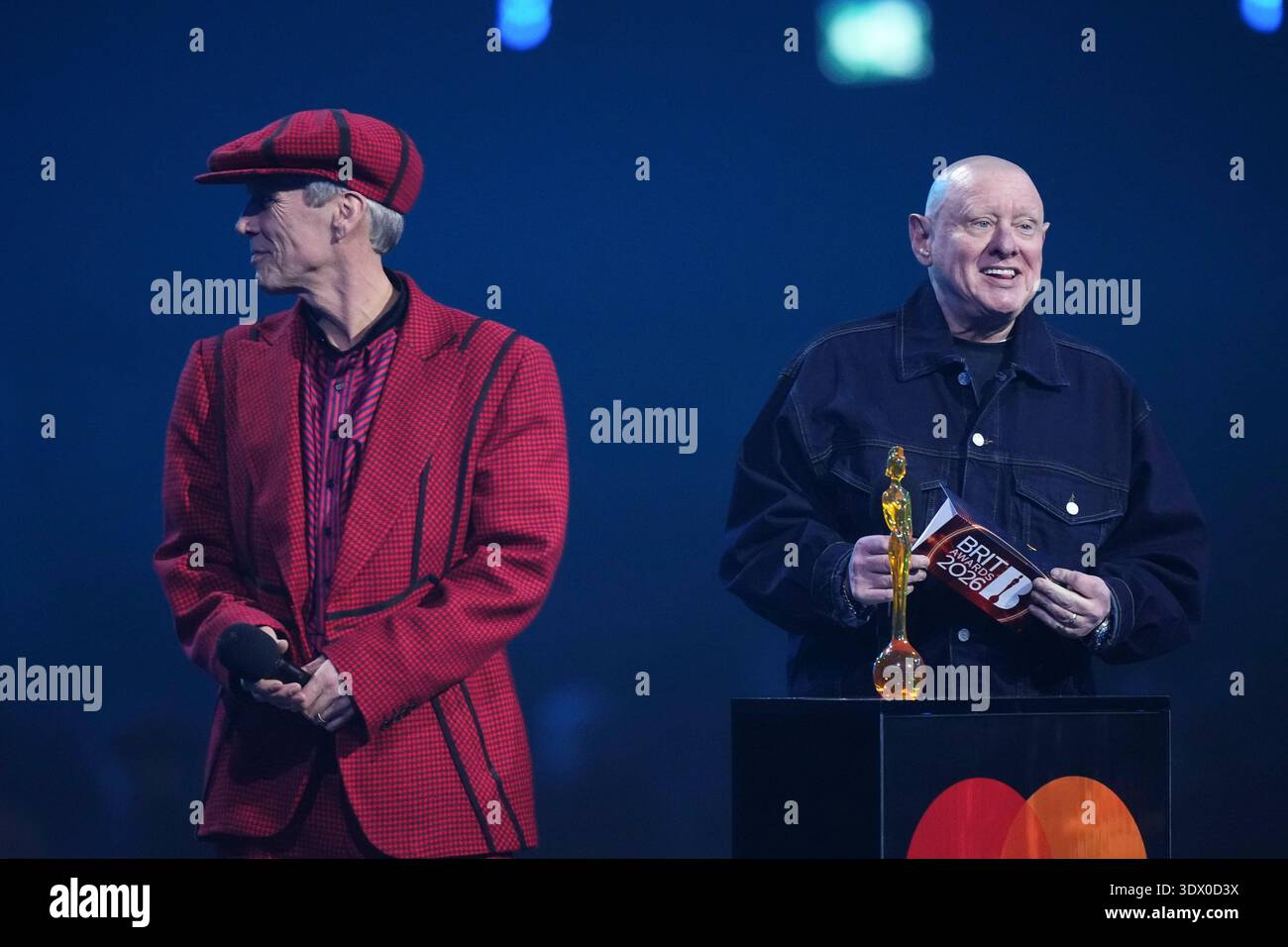 Bez, left and Shaun Ryder during the Brit Awards 2026 in Manchester ...