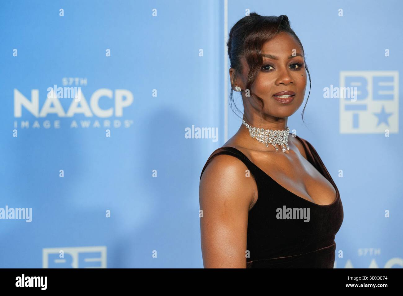 Emayatzy Corinealdi arrives at the 57th NAACP Image Awards on Saturday ...