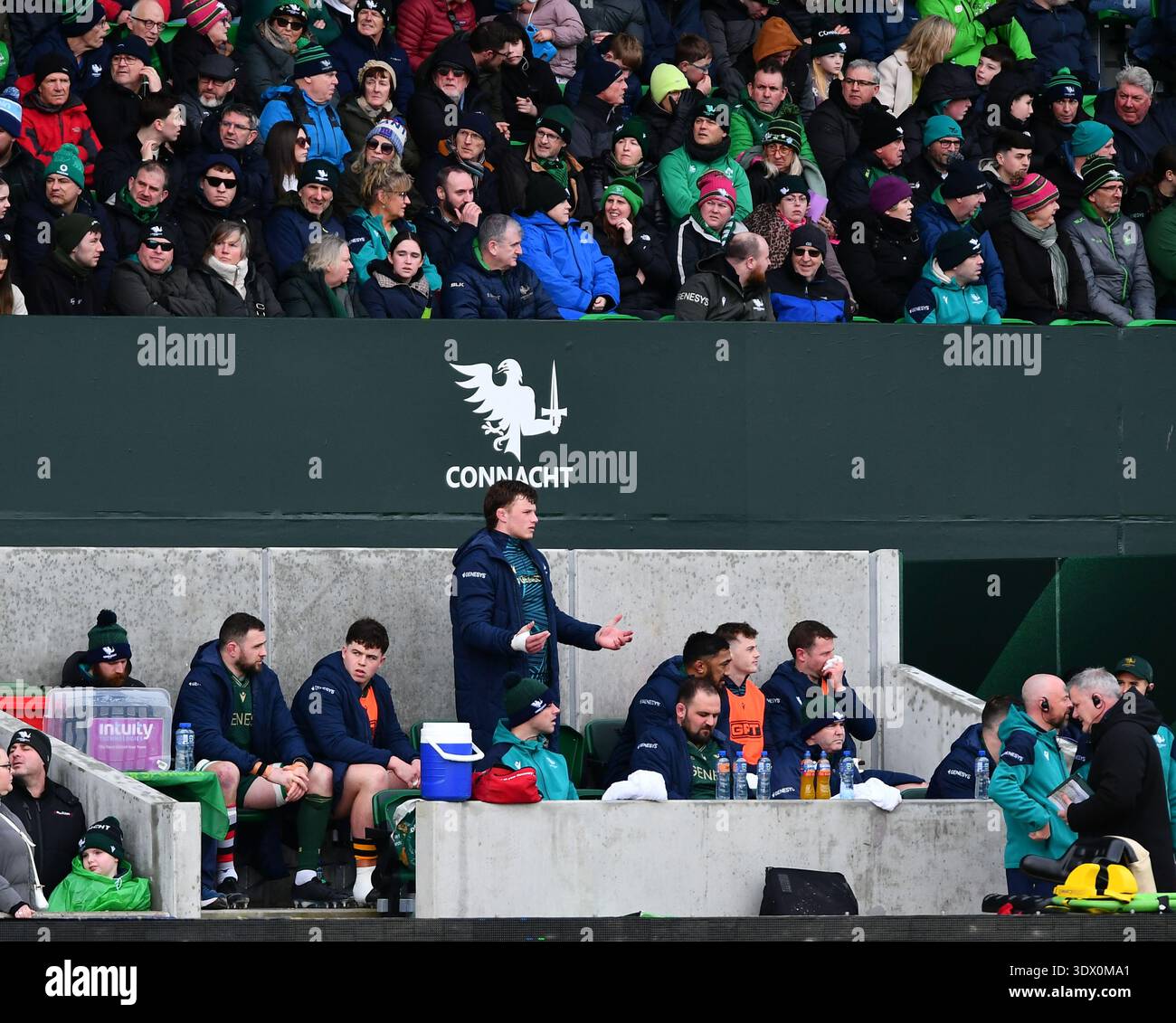 Galway, Ireland. 28th February, 2026. Connacht's Cian Prendergast ...