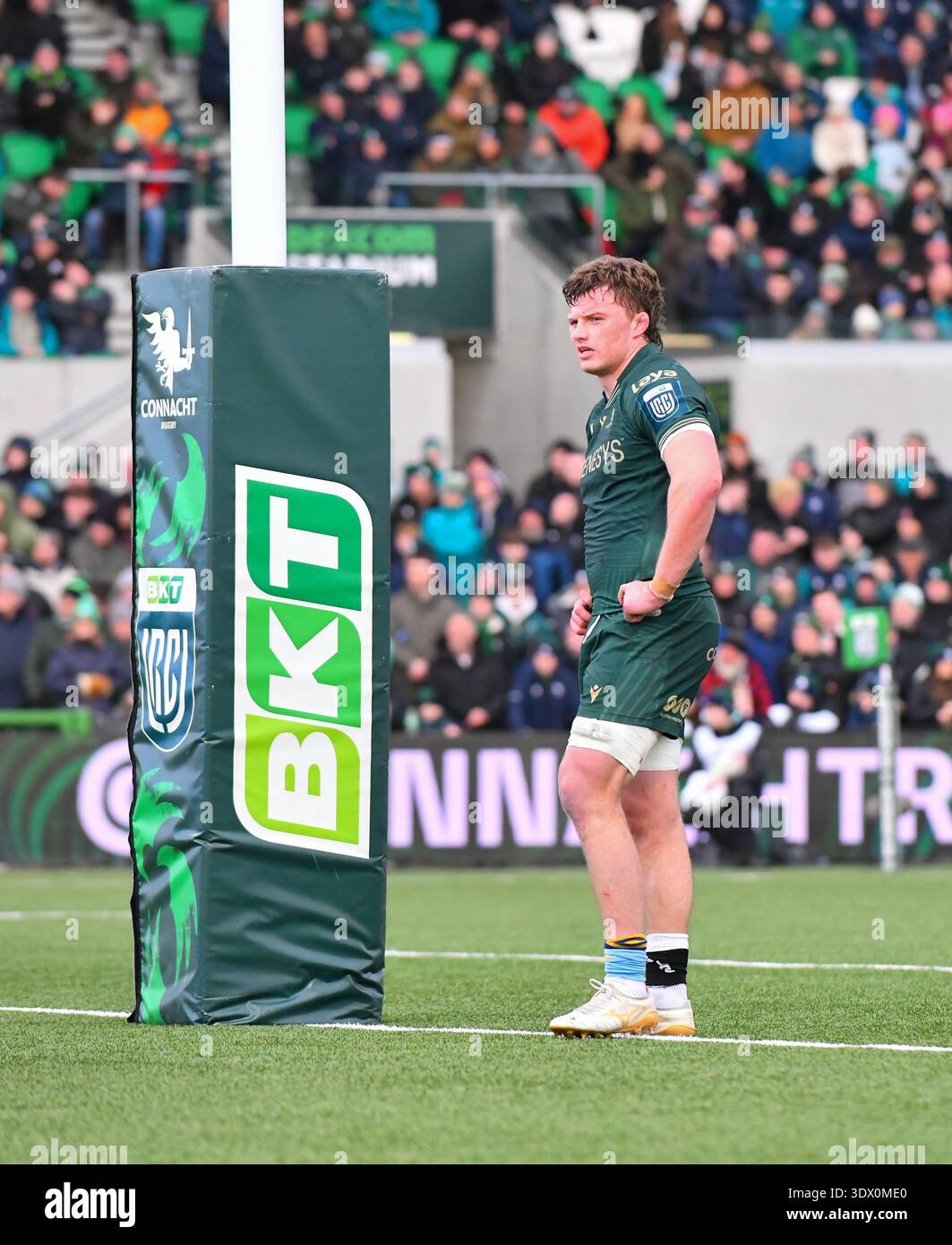 Galway, Ireland. 28th February, 2026. Connacht's Cian Prendergast ...