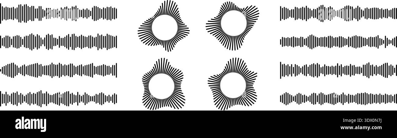 Sound wave collection with circular radial patterns and horizontal ...