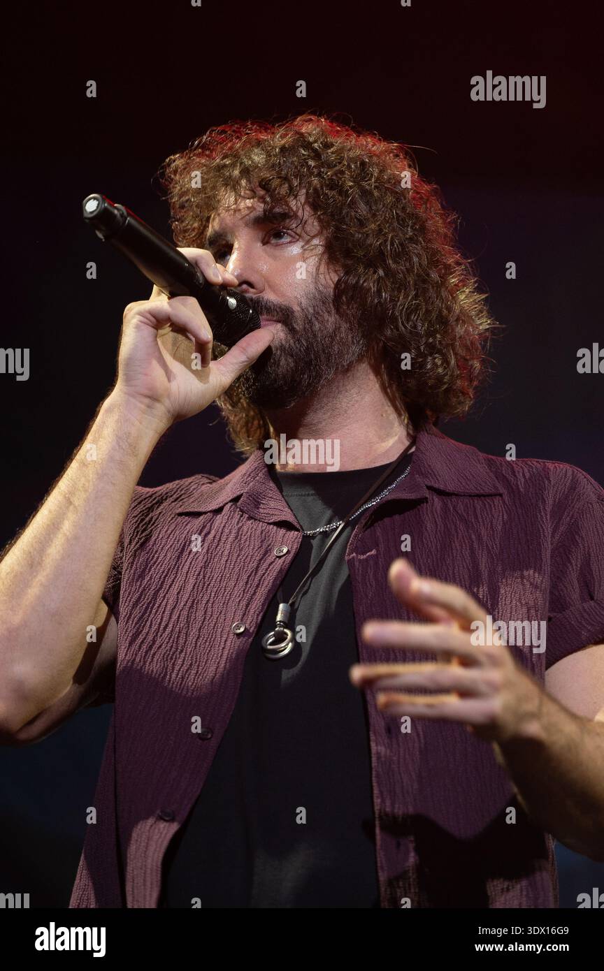 the artist Mikel Izal actua during a performance at the Movistar Arena ...
