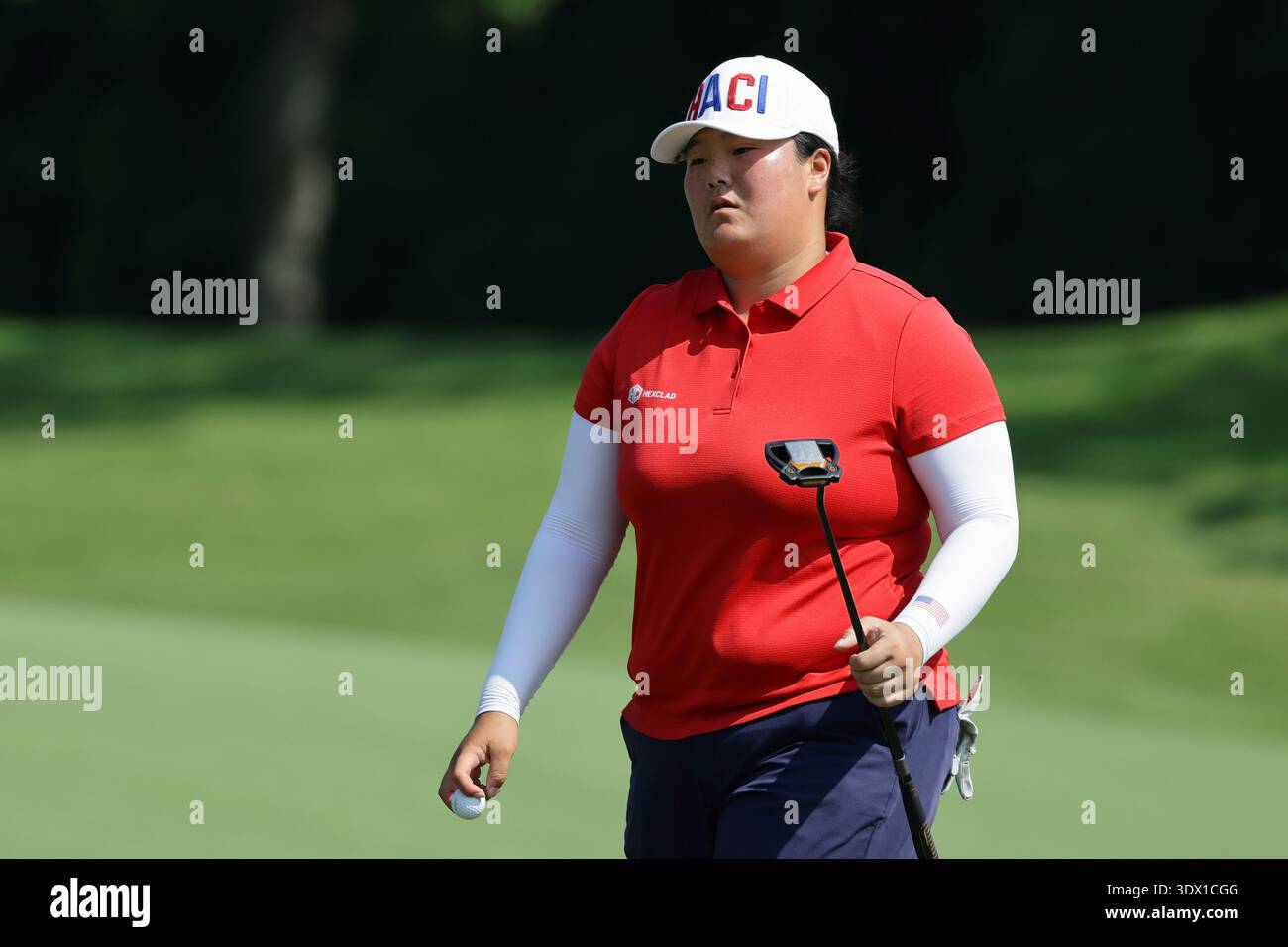 Angel Yin of the United States reacts on the green during the HSBC ...