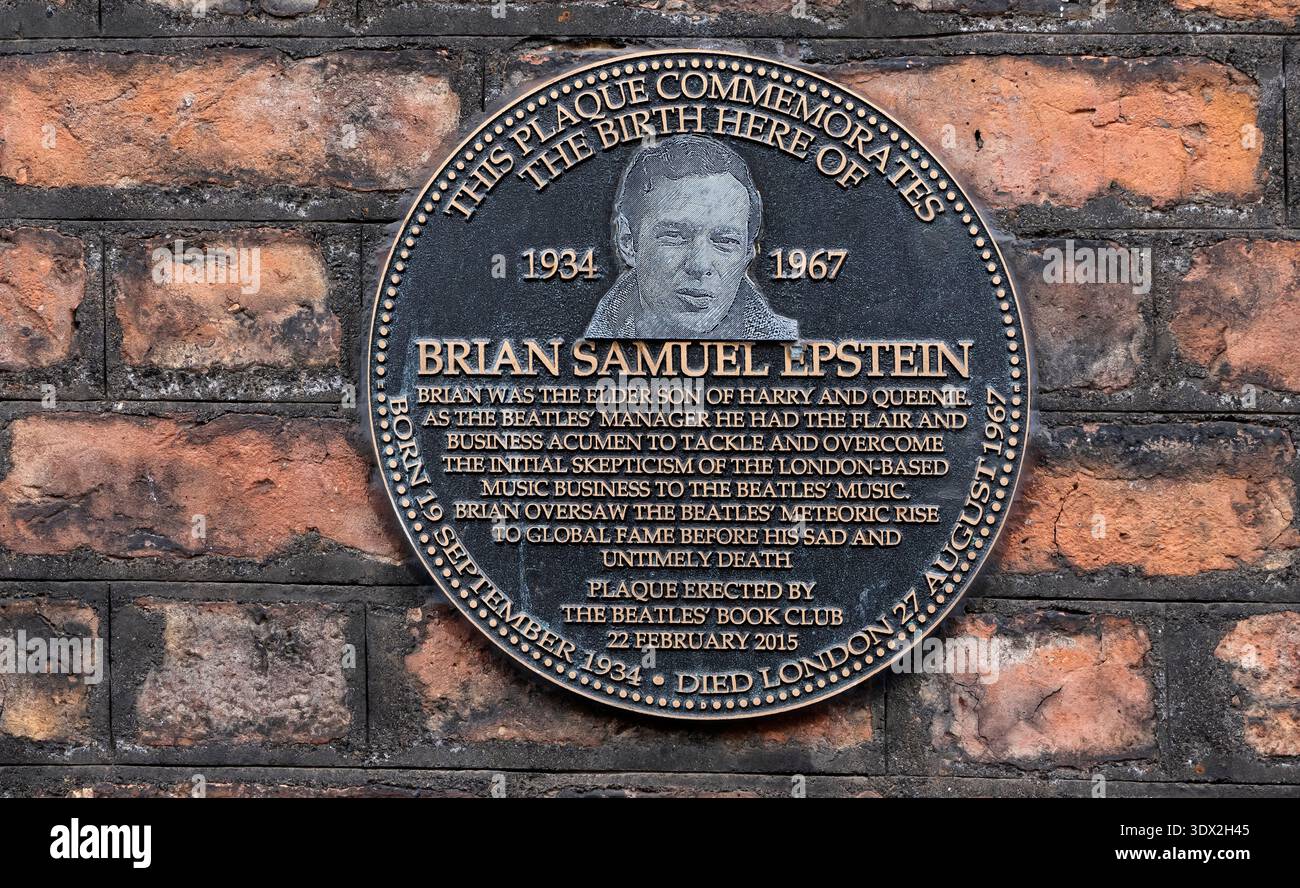 Plaque to honour the birth place of Brian Epstein the second Beatles ...