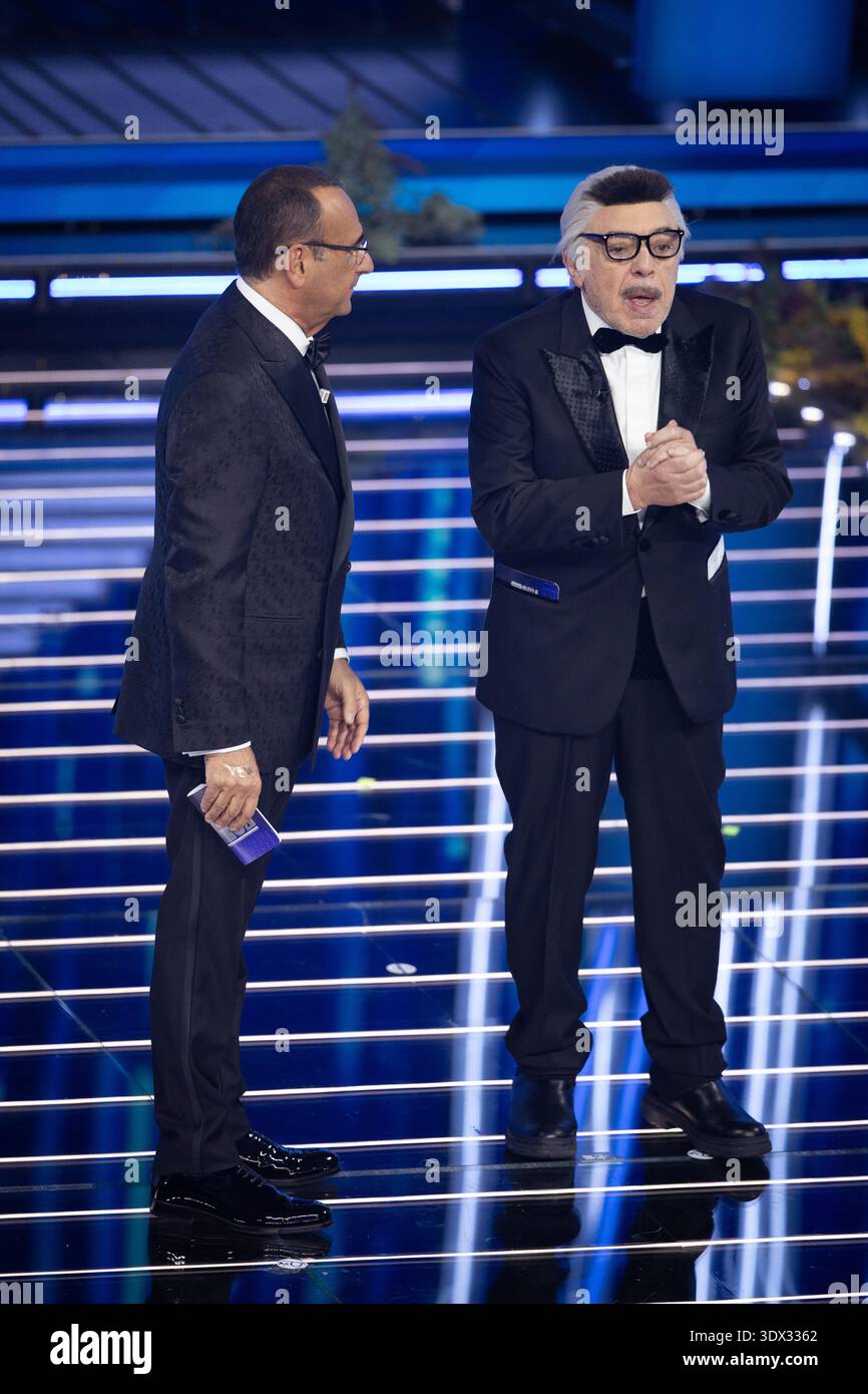 Nino Frassica and Carlo Conti attend the 76th Sanremo Music Festival ...