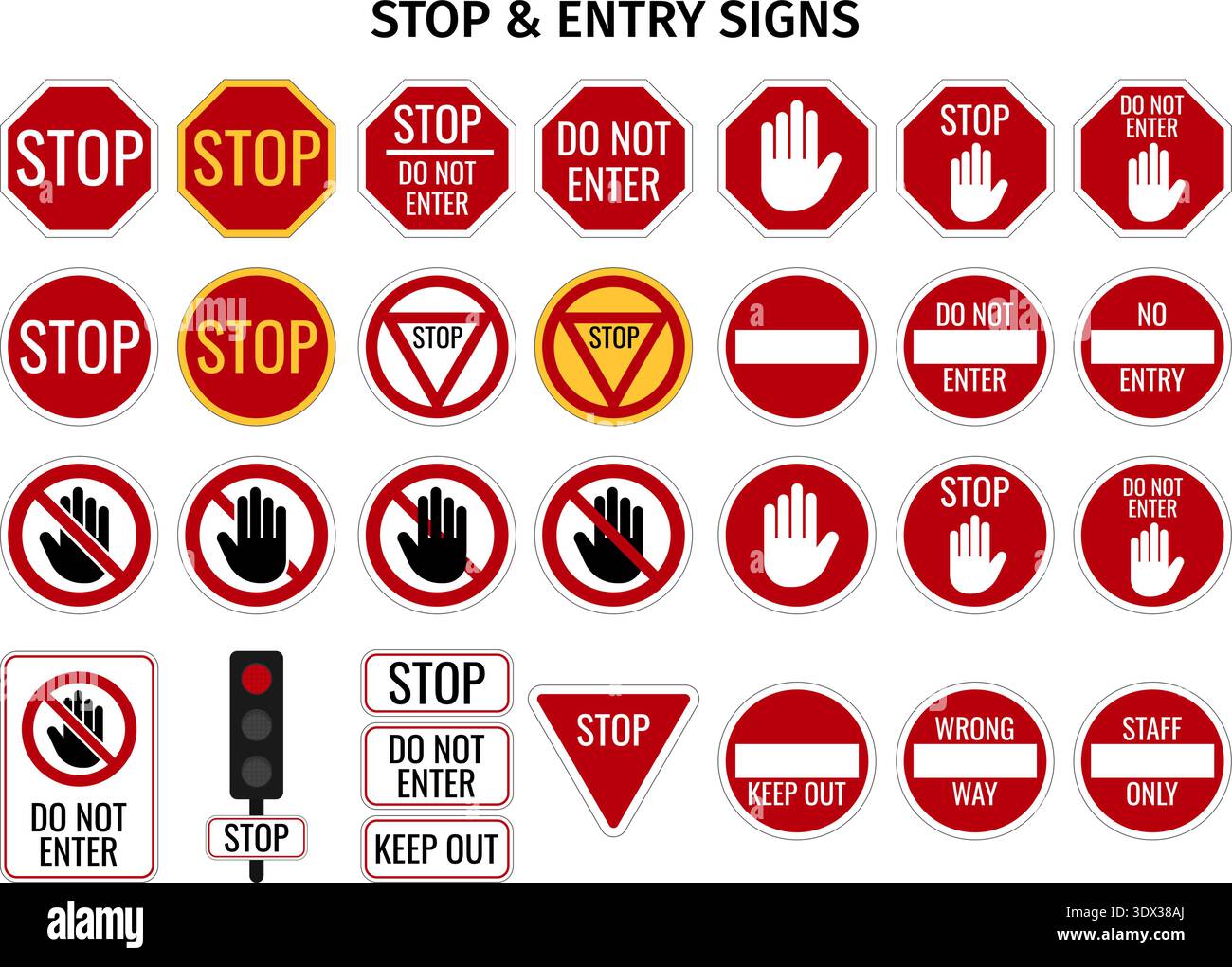 Regulatory Stop and Entry signage collection on transparent background ...