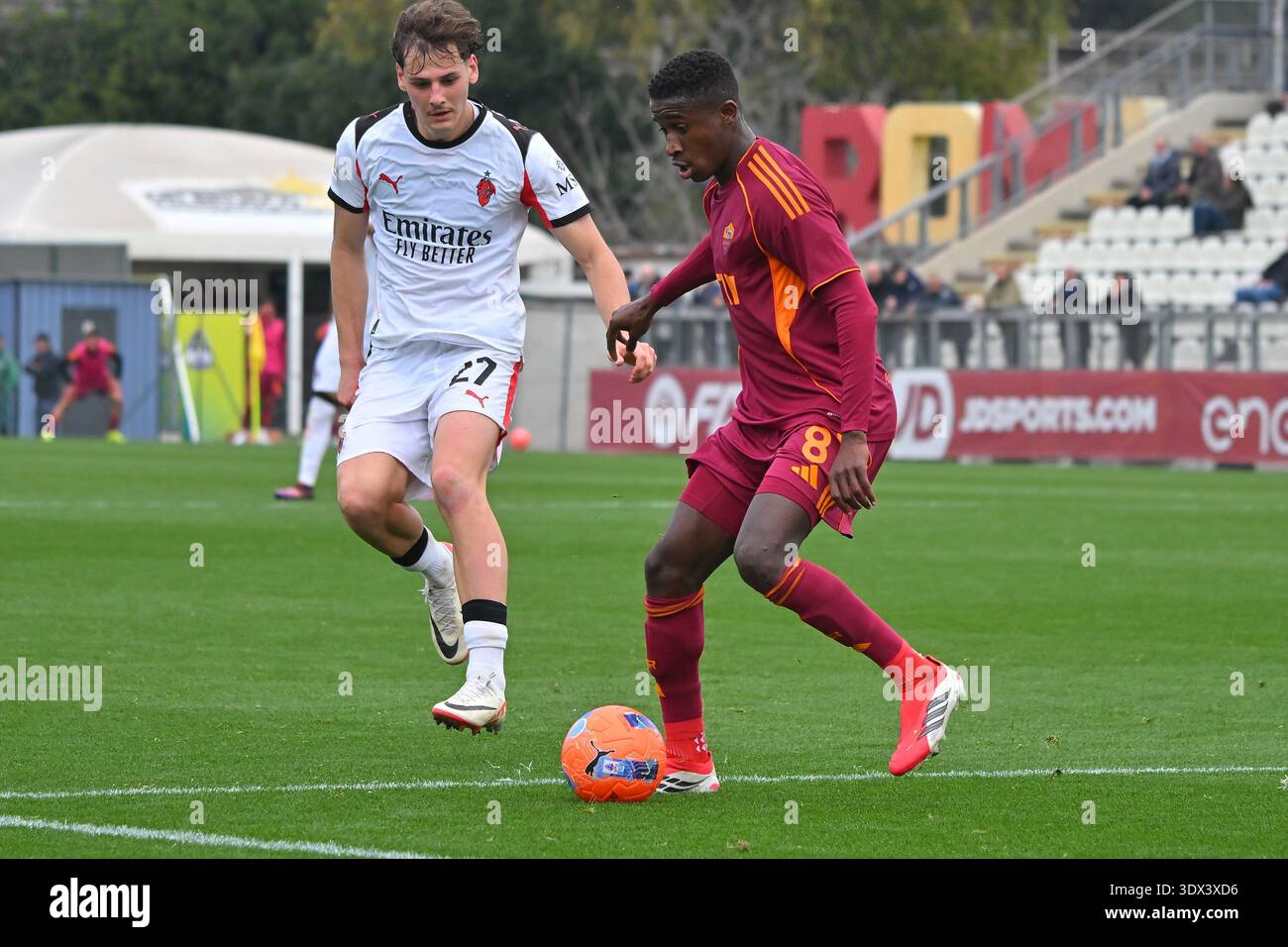 Mohammed Bah (AS Roma) contrasted by Mattia Zaramella (AC milan) during ...
