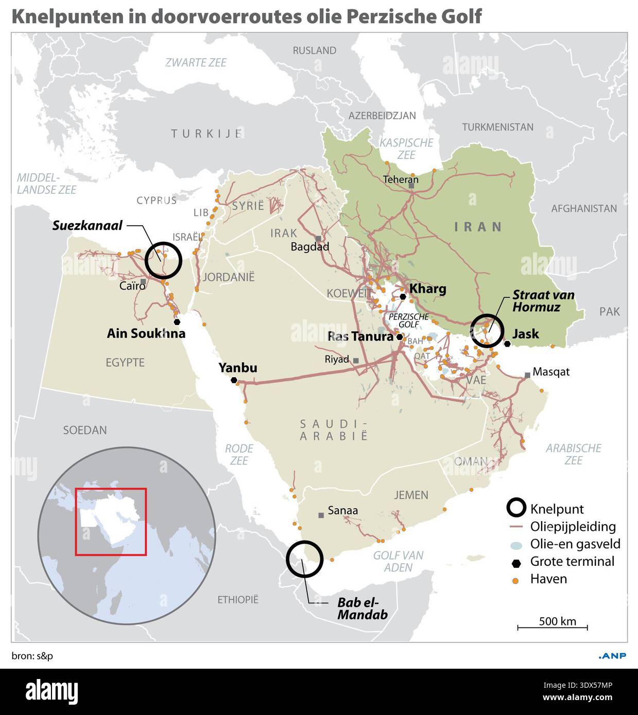Bottlenecks in Persian Gulf oil transit routes. Map of the Middle East ...