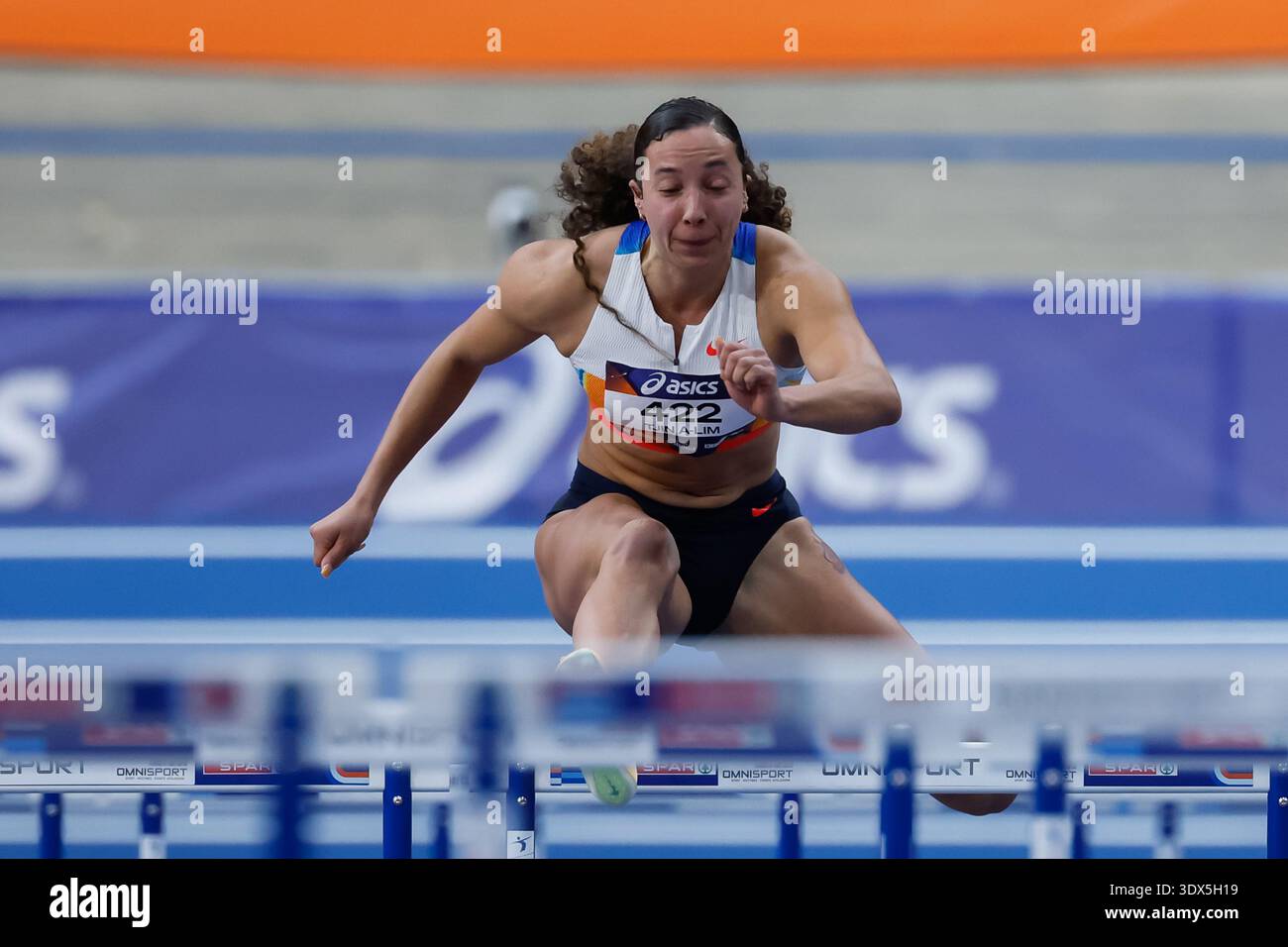 Maayke Tjin A-Lim competing on the Women's 60m hurdles heats on Day 2 ...