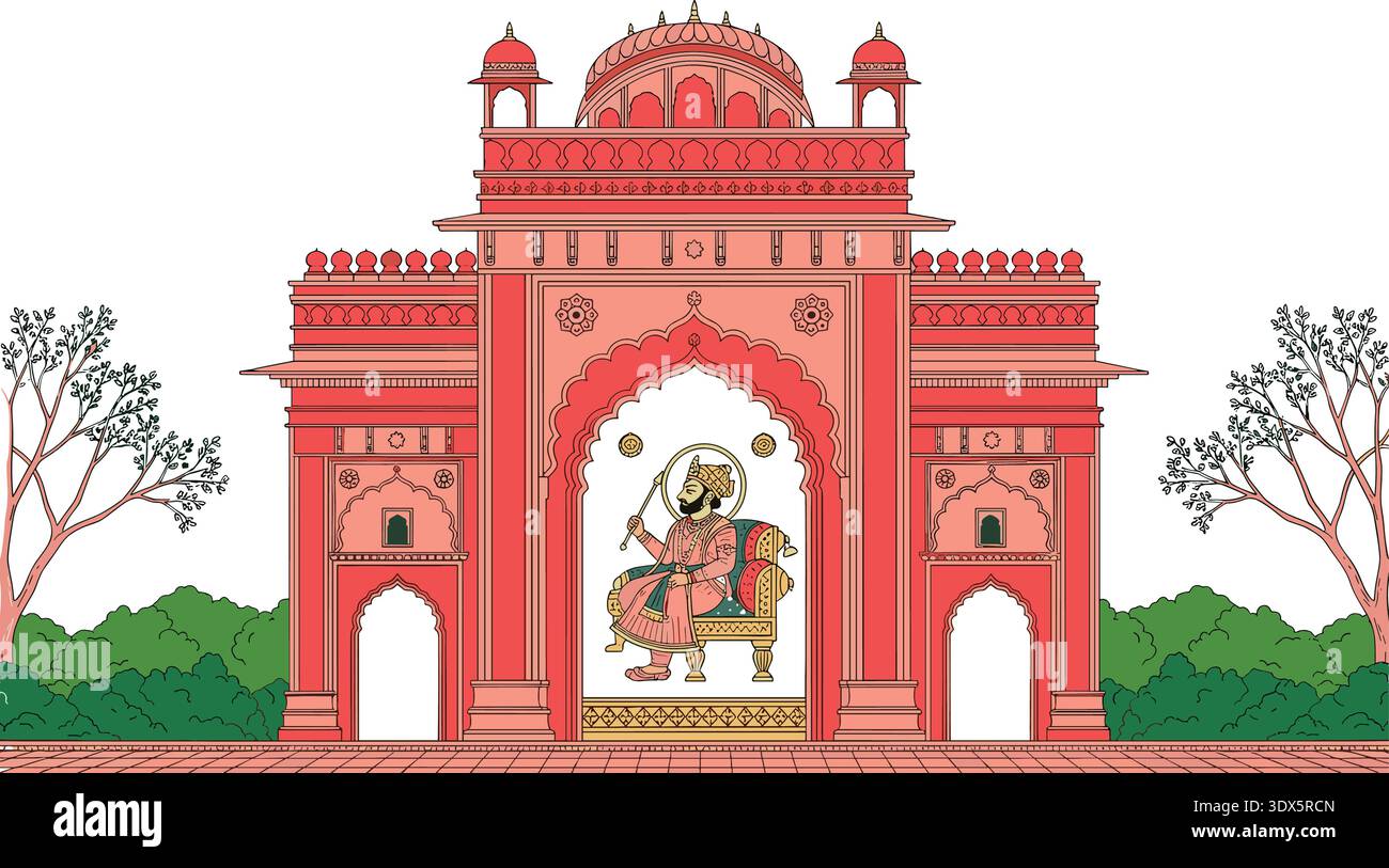 Maharaja King Seated in Mughal Style Archway, Ornate Indian Palace Gate ...