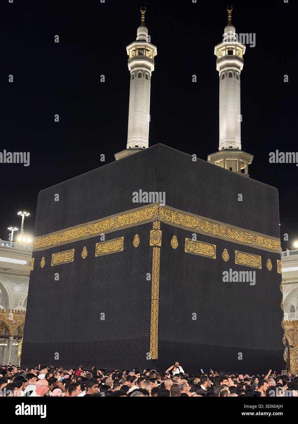 Pilgrims circling the Kaaba in Mecca at night inside Masjid al-Haram ...