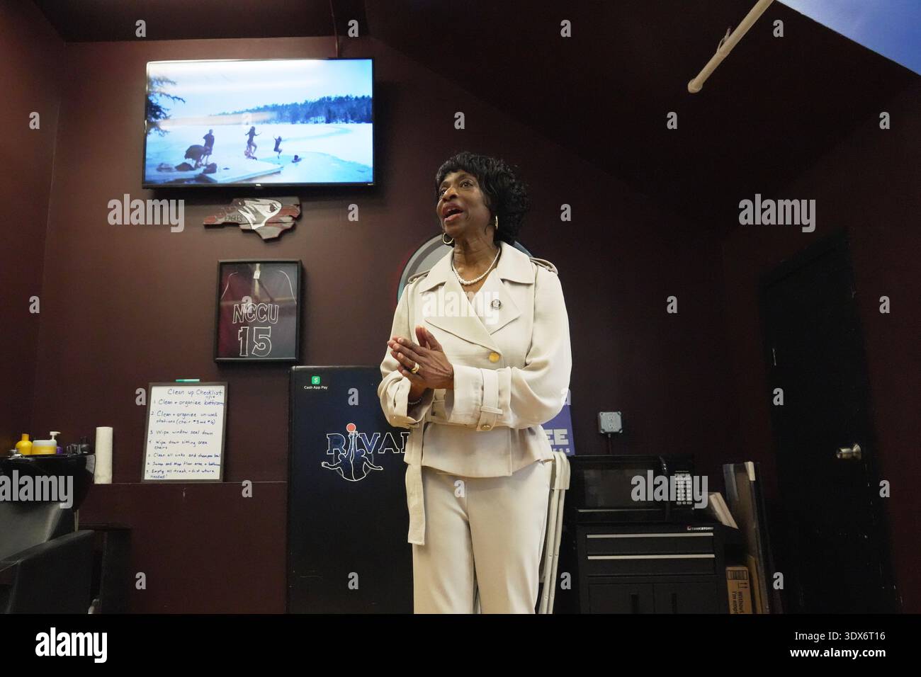 Rep. Valerie Foushee, D-N.C., speaks with constituents at Rivals ...