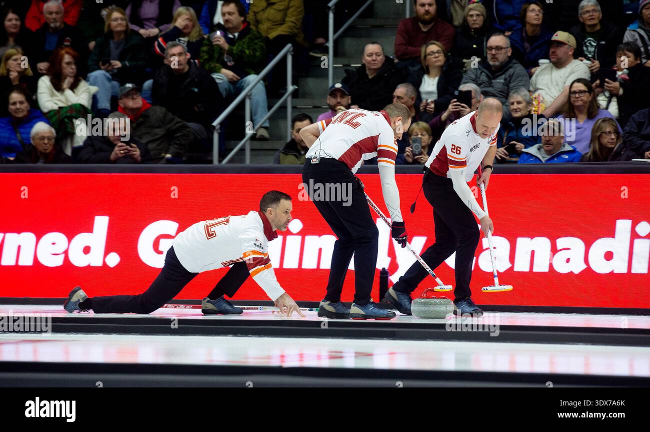 Newfoundland and Labrador-Gushue skip Brad Gushue follows his rock as ...