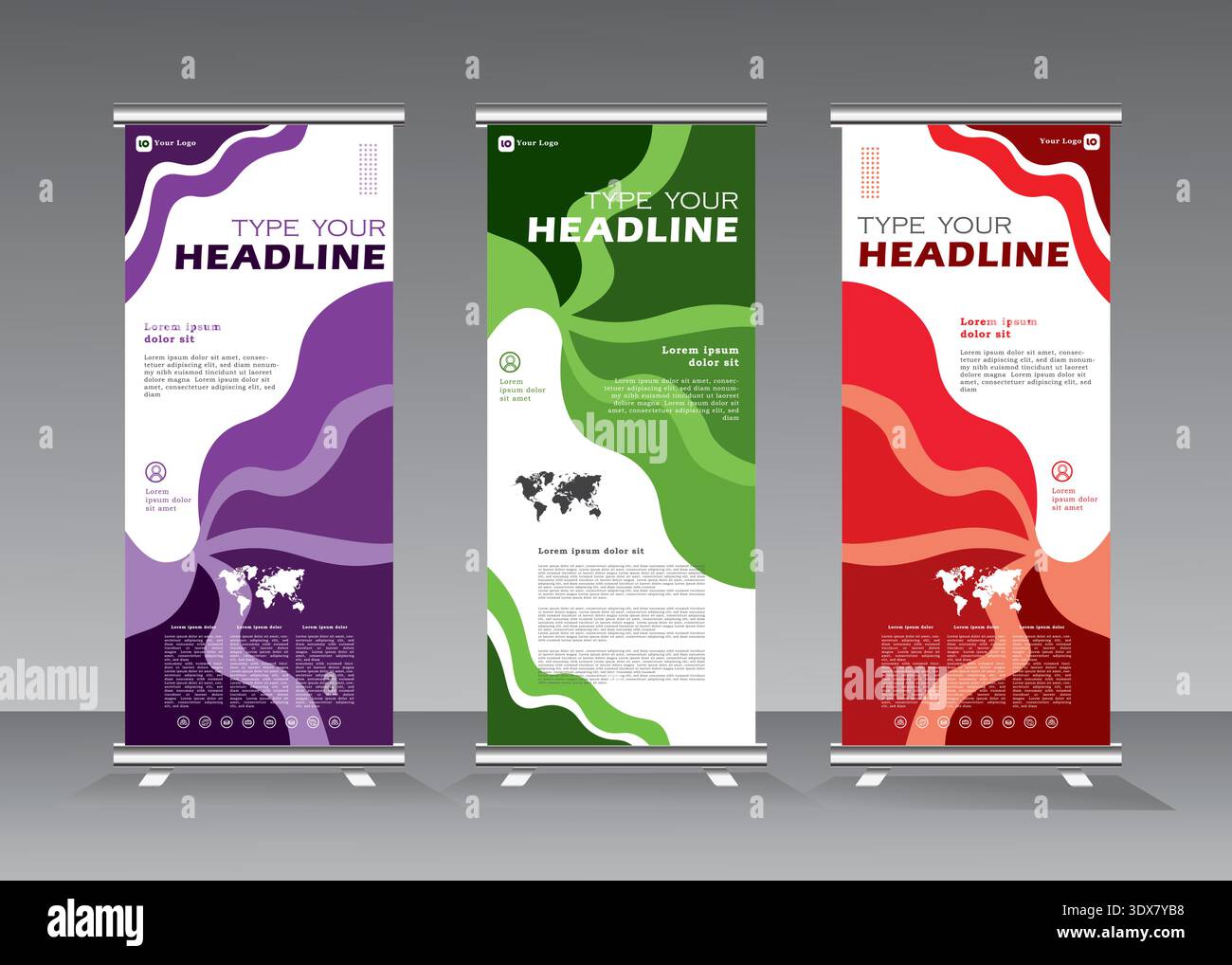 Roll up banner design template, Vertical Banner with three colour ...
