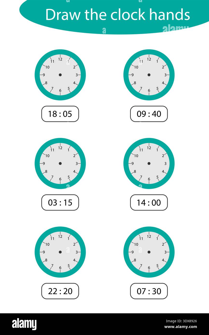 What time is it, draw the clock hands, game for children, fun education ...