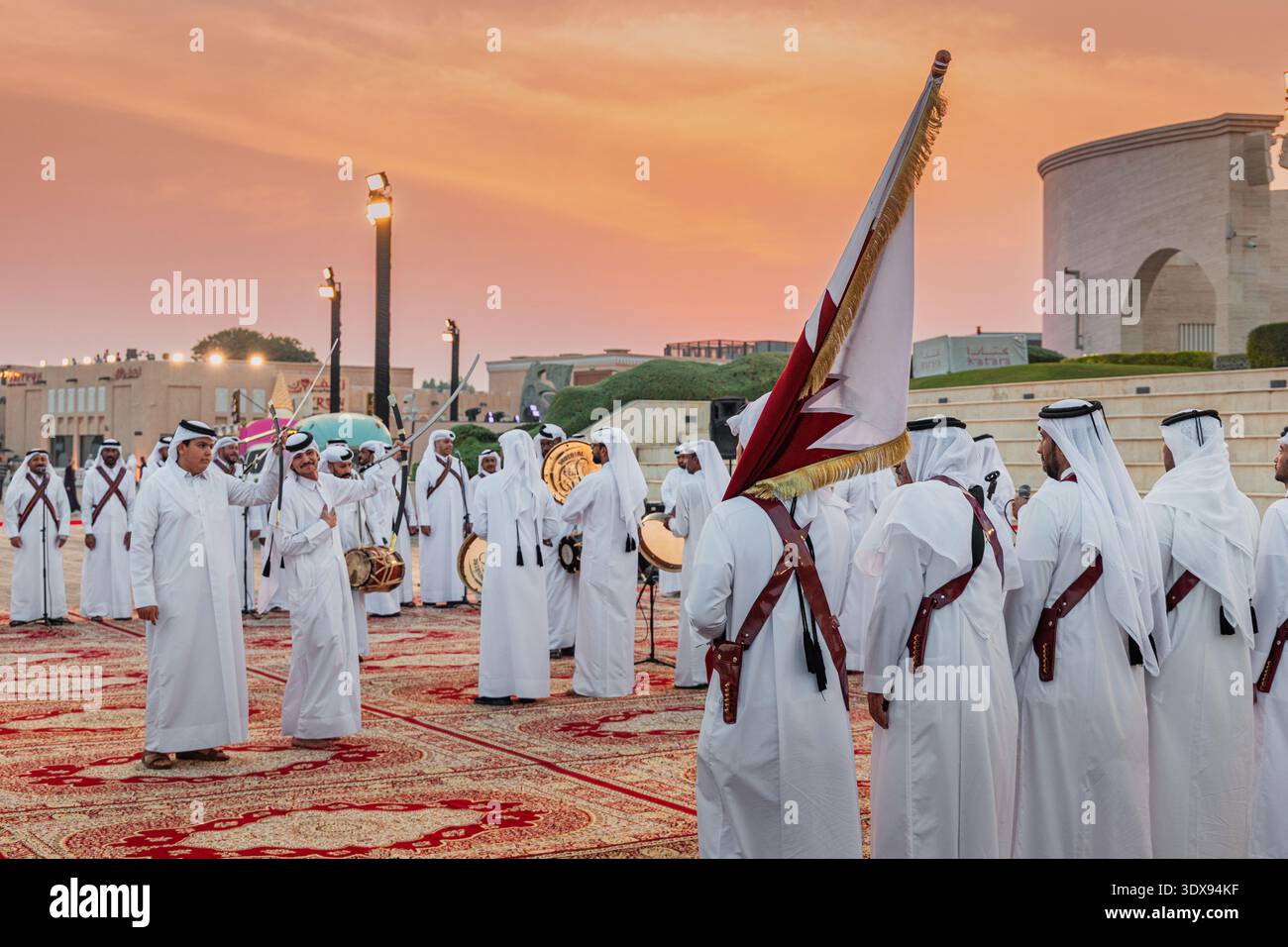 1 December 2025, Doha, Qatar: Group of Qatari men in traditional white ...