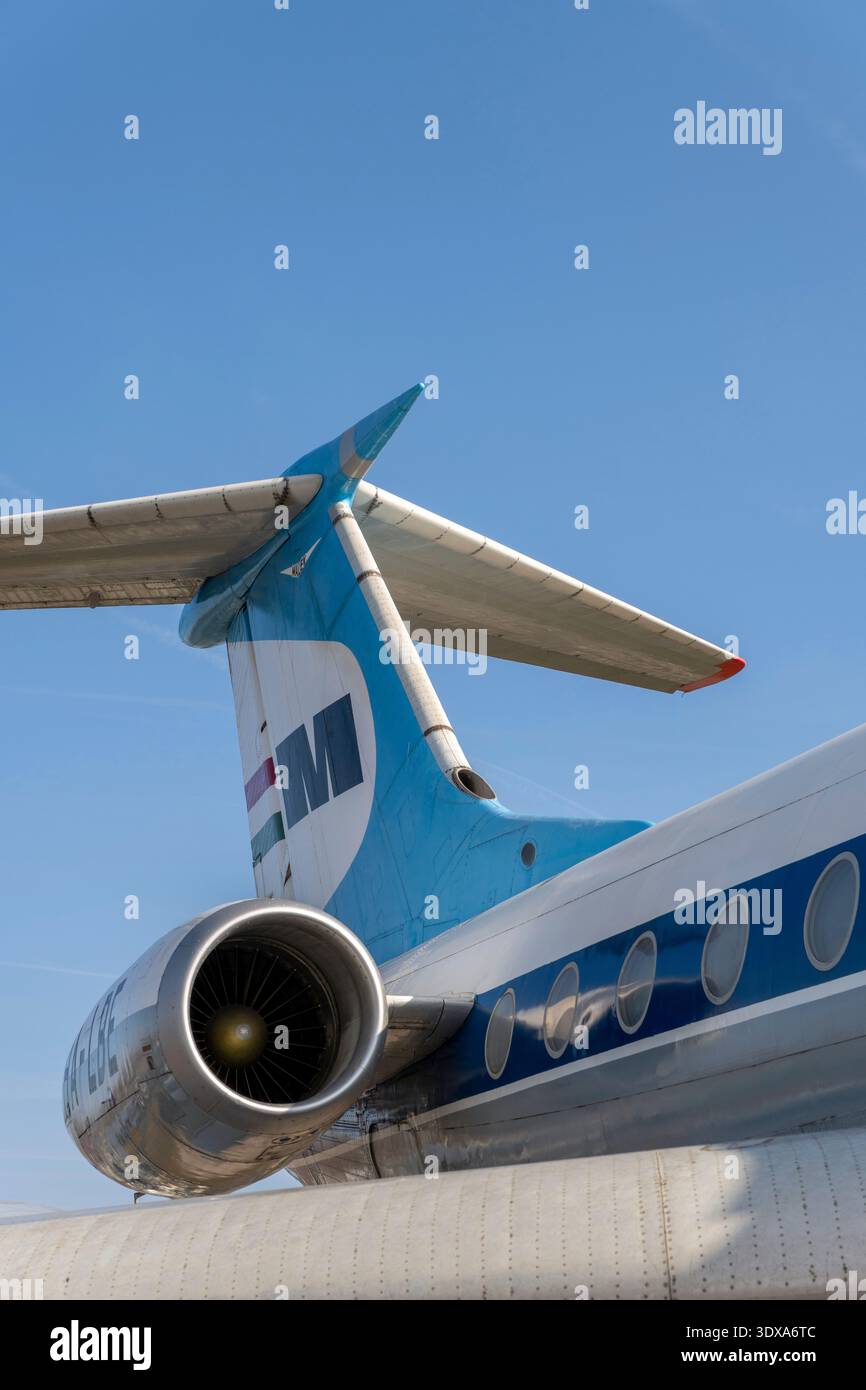 Budapest, Hungary - 03 01 2026: The tail of a Tu-134 jet aircraft shows ...