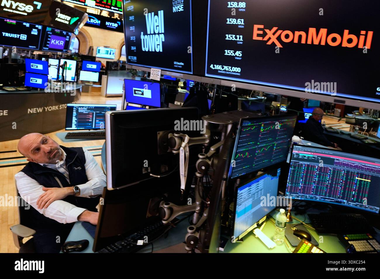 An ExxonMobil logo is displayed on the floor at the New York Stock ...