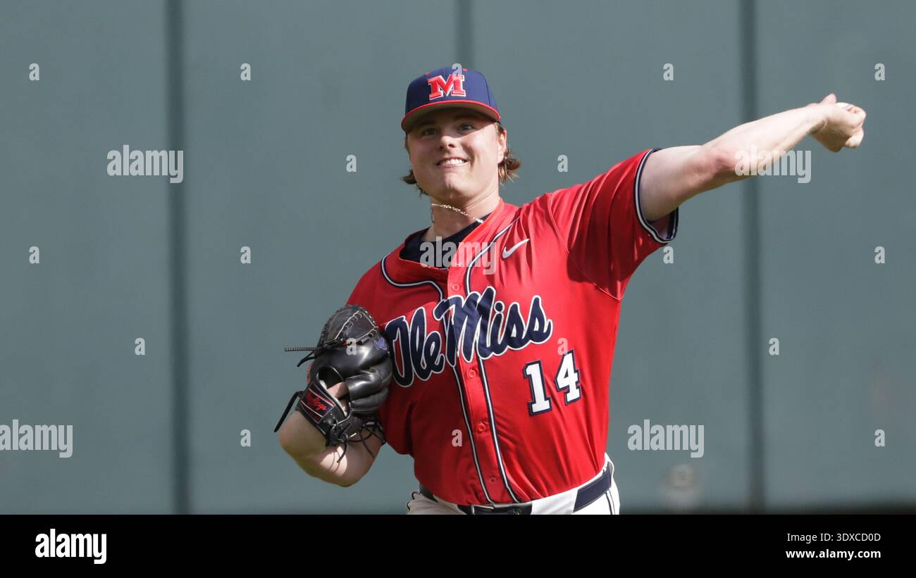 Mississippi pitcher Cooper Johnson during an NCAA baseball game against ...