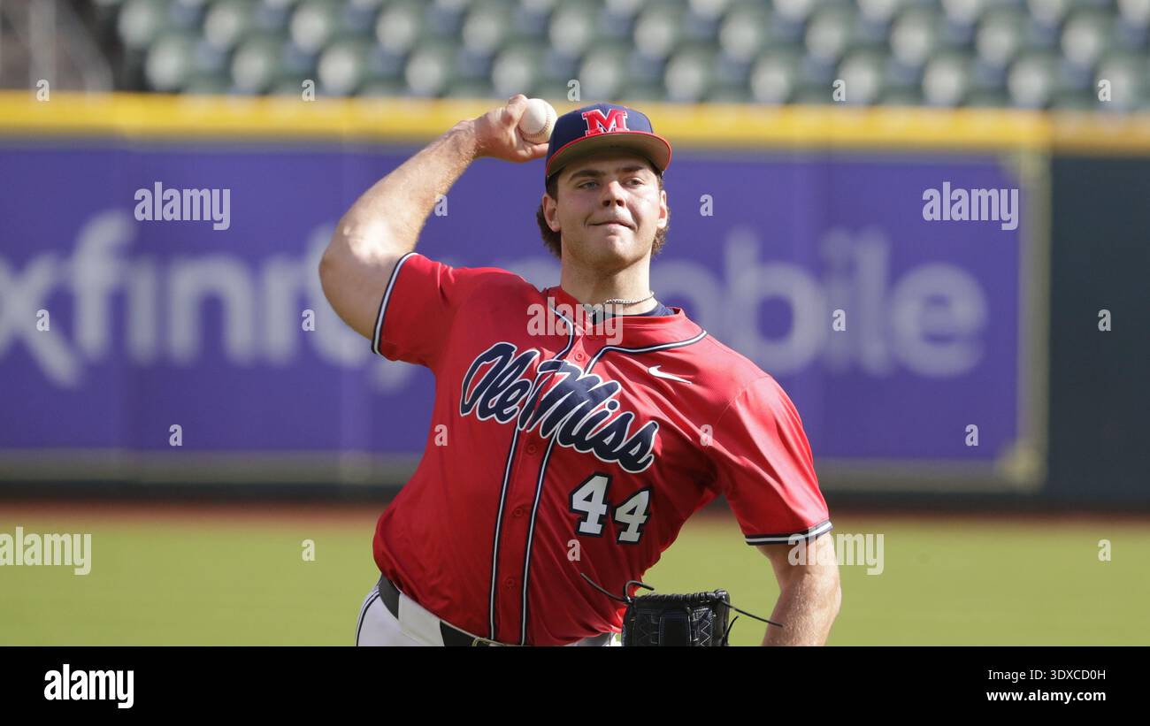 Mississippi pitcher Jake Reigert during an NCAA baseball game against ...