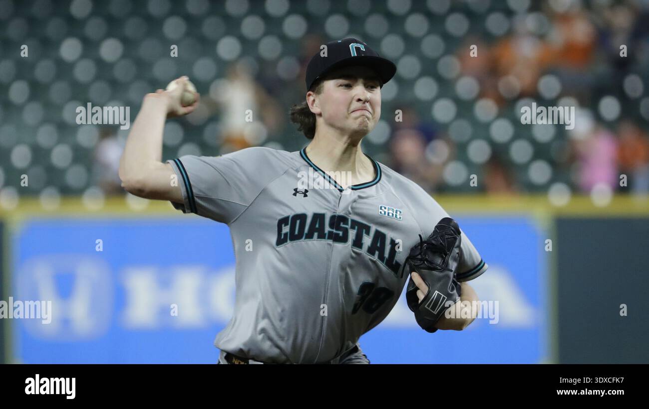 Coastal Carolina pitcher Jackson Smallets during an NCAA baseball game ...