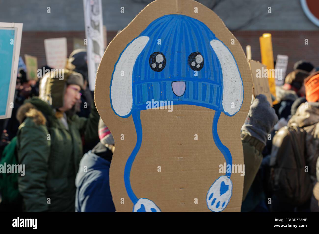 Minneapolis, Minnesota, USA - January 31, 2026: Protest sign with bunny ...