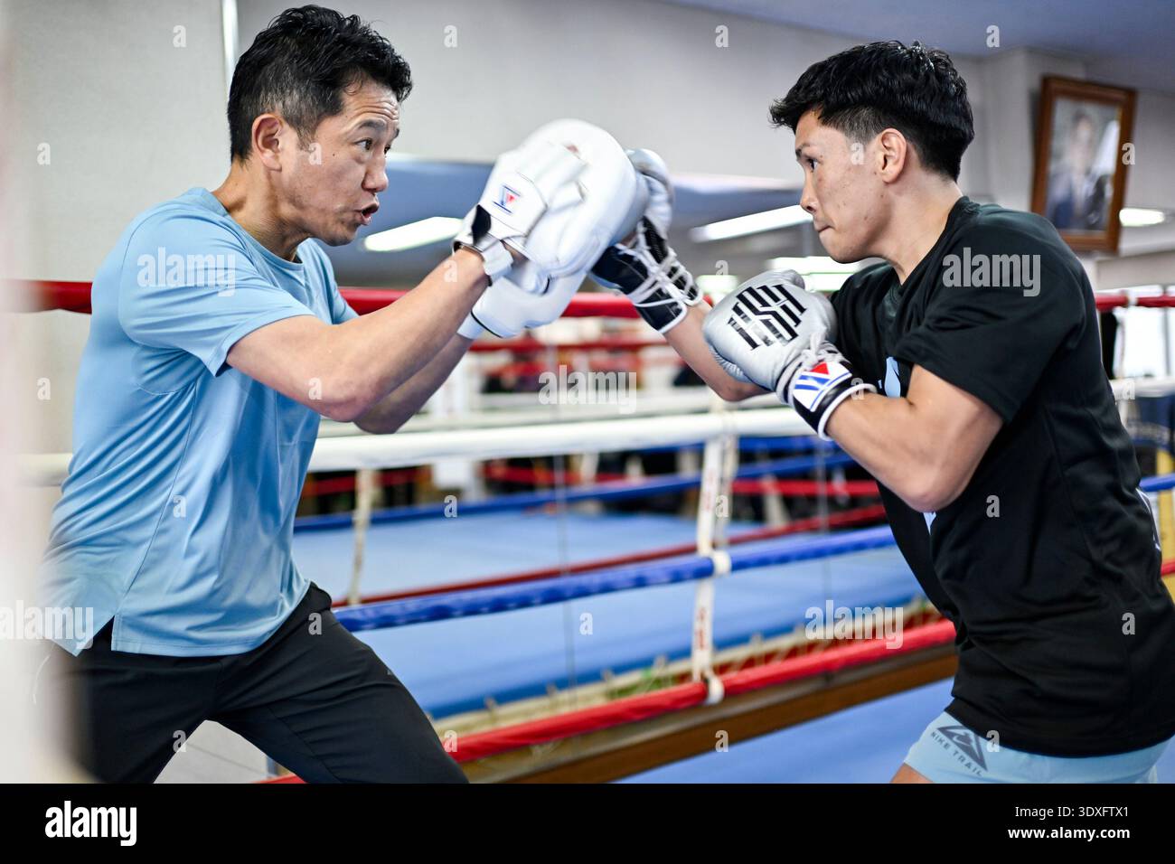 Japan's Shokichi Iwata, right, trains with trainer Sendai Tanaka during ...