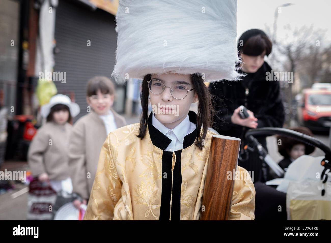 London, UK. 3rd March, 2026. British Haredi Jews in north London gather ...