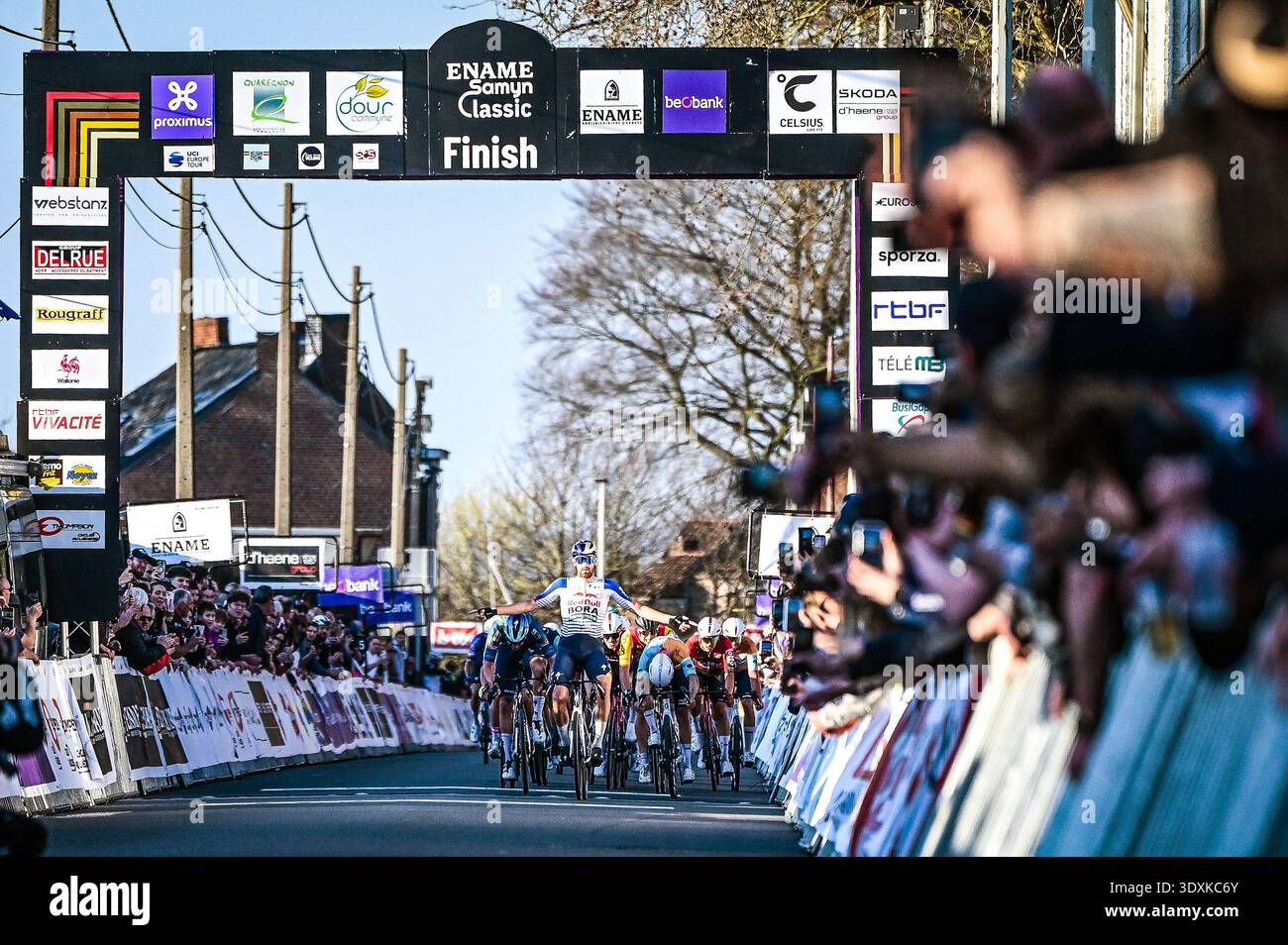 Belgian Jordi Meeus of Red Bull-BORA-hansgrohe celebrates after he ...