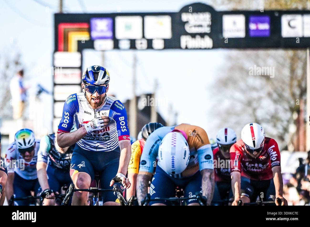 Belgian Jordi Meeus of Red Bull-BORA-hansgrohe celebrates after he ...