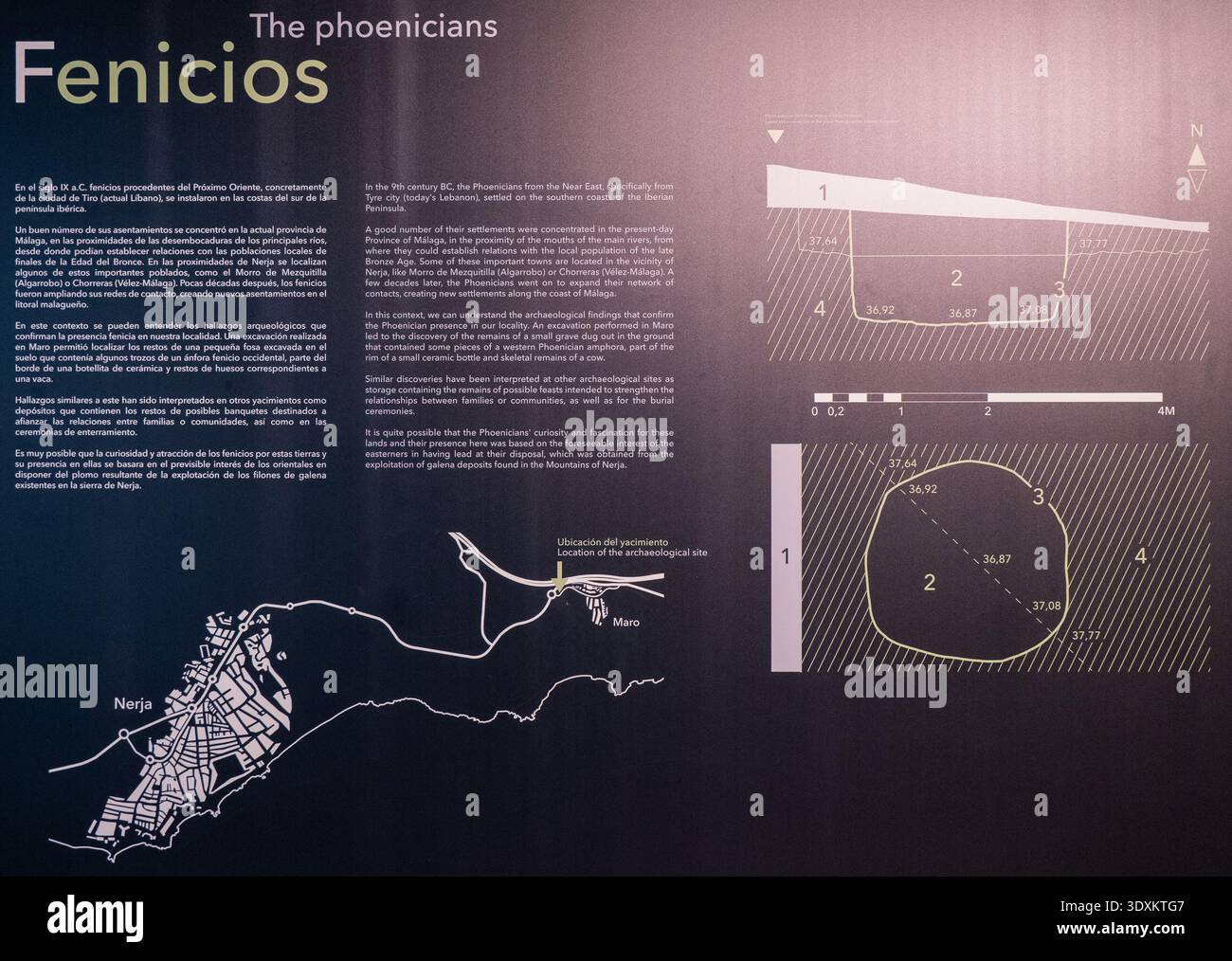Wide view of a Phoenician history exhibit panel with maps and diagrams ...