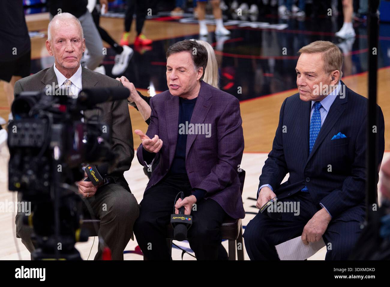 NBC announcers Bob Costas, center, Doug Collins, left, and Mike ...