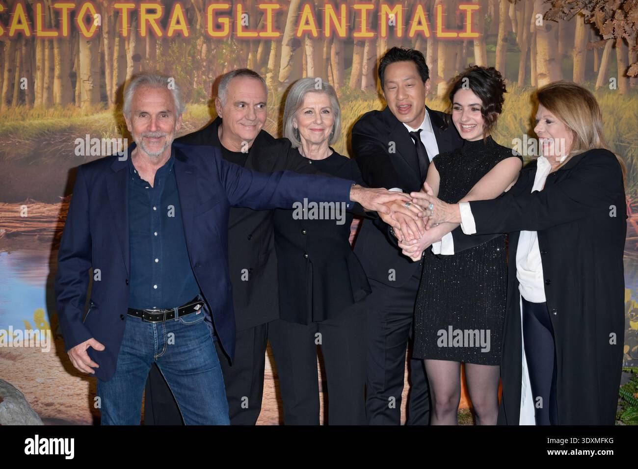From left to right Francesco Prando, Giorgio Panariello, Nicole Paradis ...